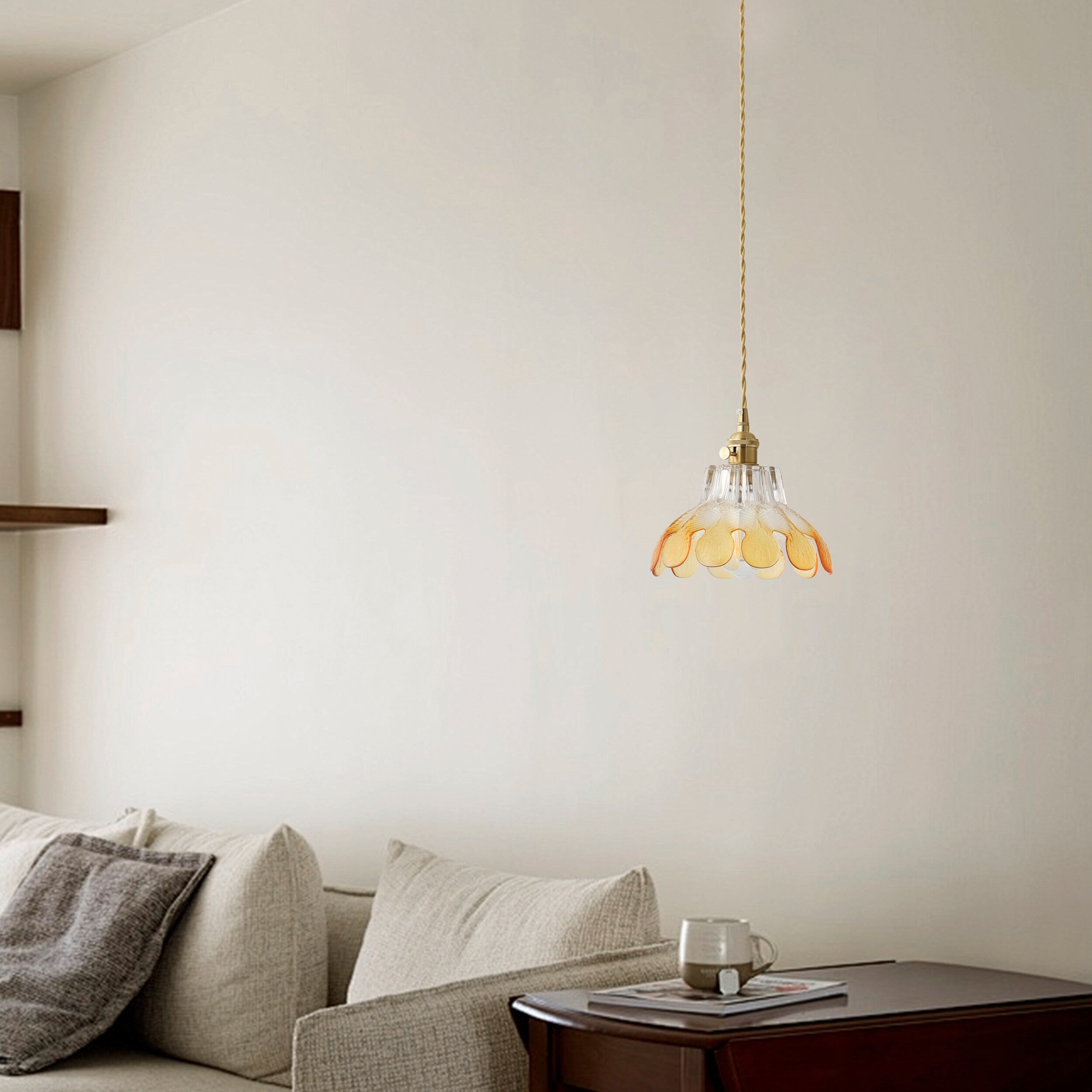 Aiwen 1 -Light Brass Vintage Textured glass Dome Mini Hanging Pendant ...