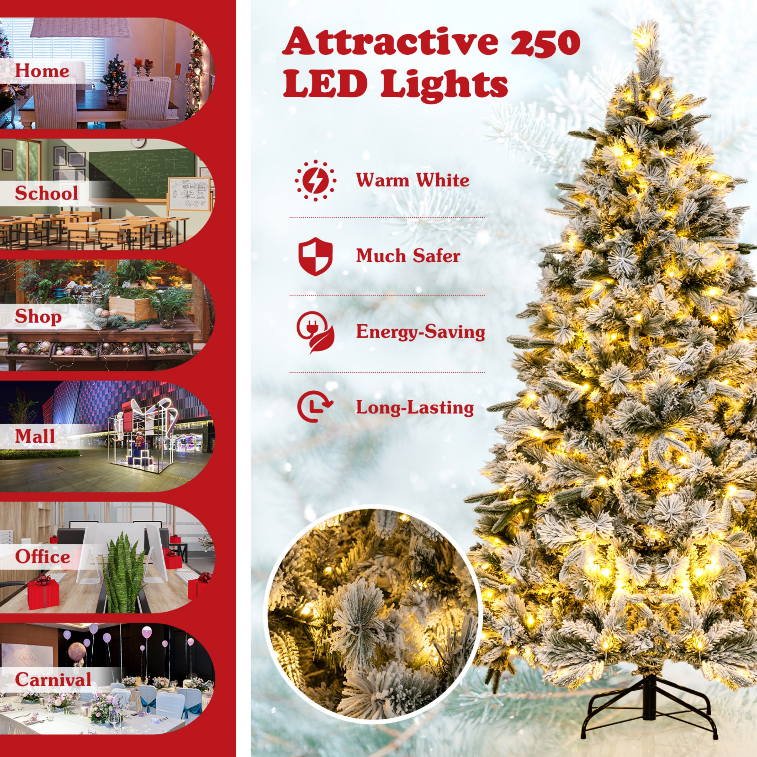 LIVIZA 6-ft Pre-lit Flocked Artificial Christmas Tree with Yellow LED ...