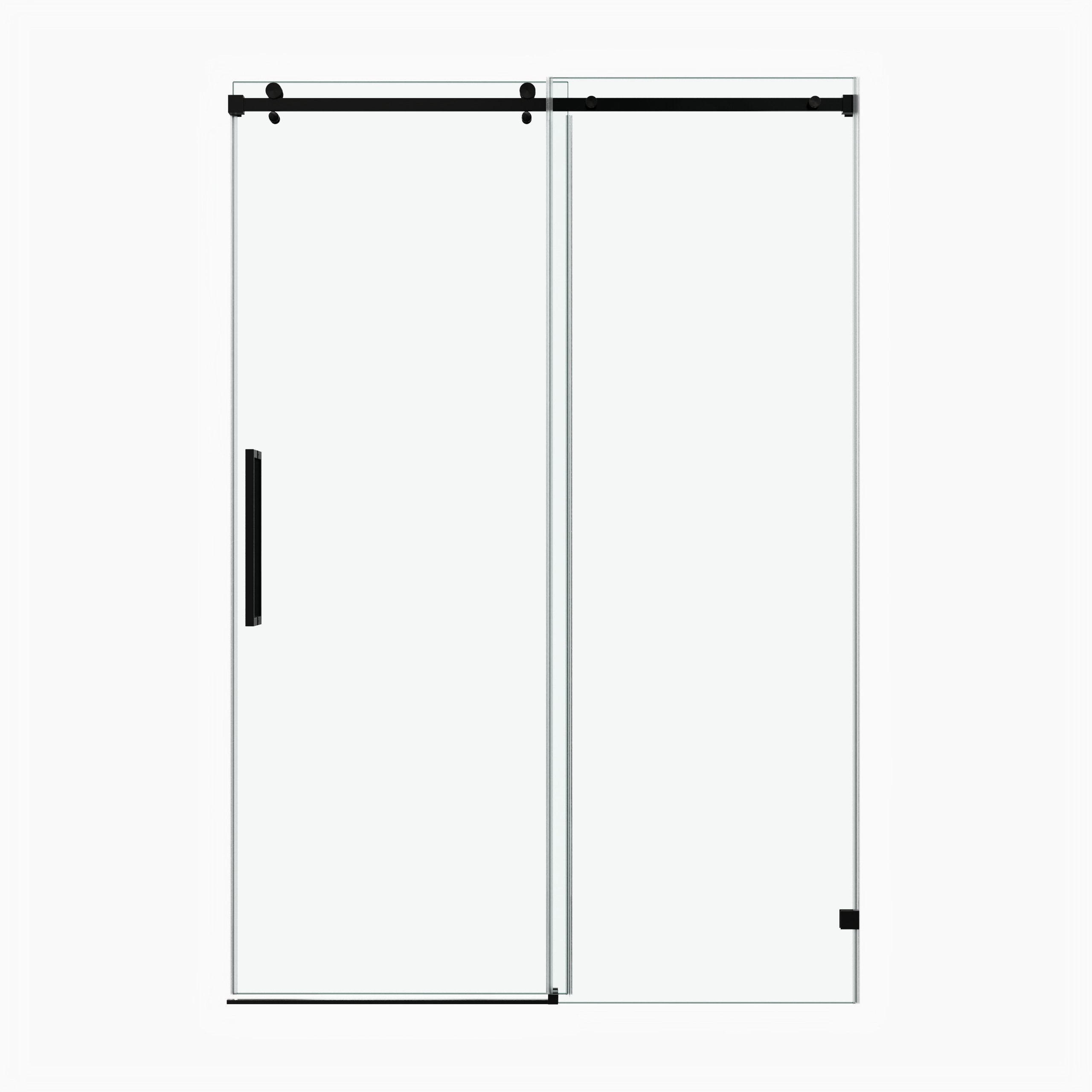 LIVACA 72 inch x 76 inch Black Clear Glass Fixed and Sliding Shower ...