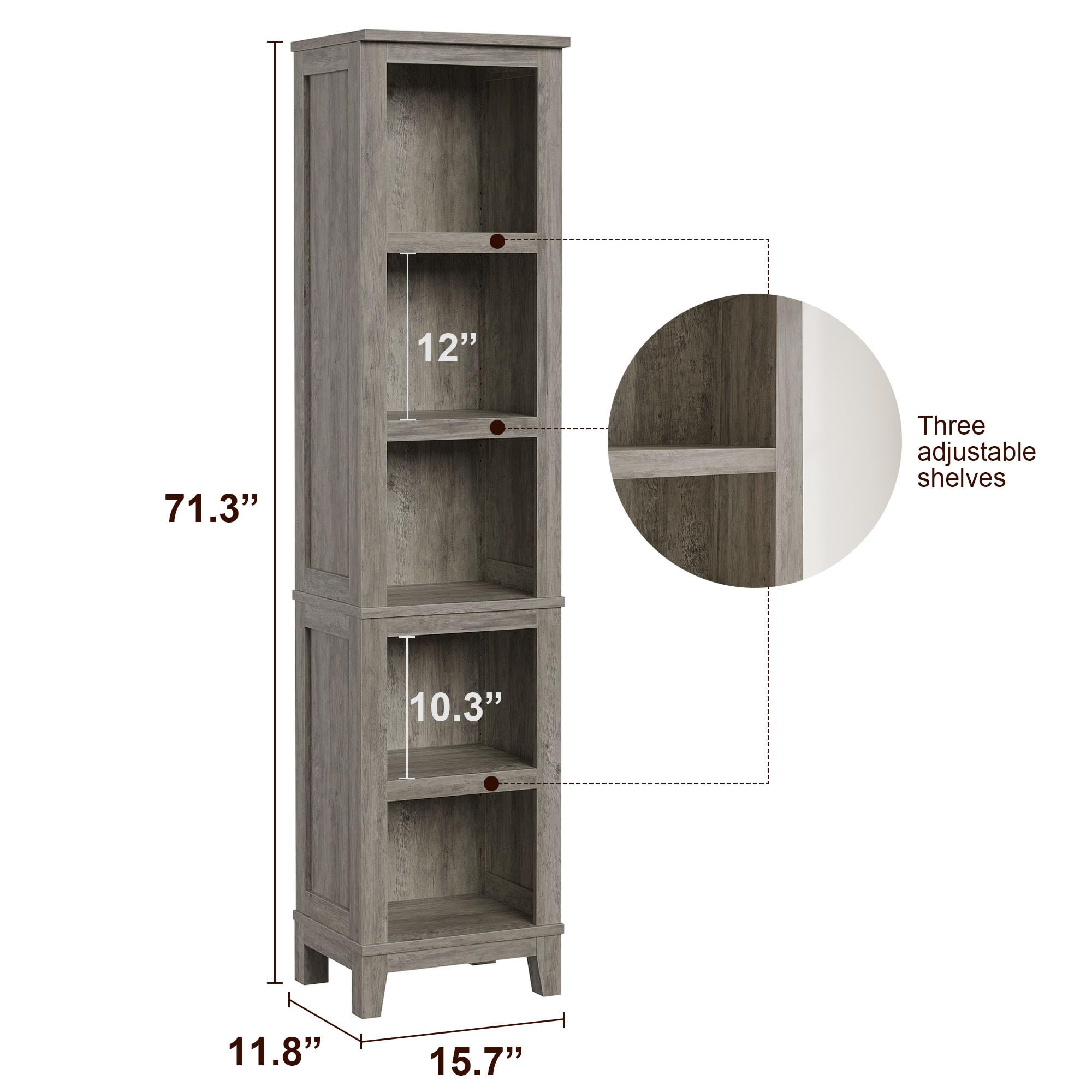 IdealHouse Gray Narrow 5 Tier Farmhouse Bookcase Wooden Bookshelf ...