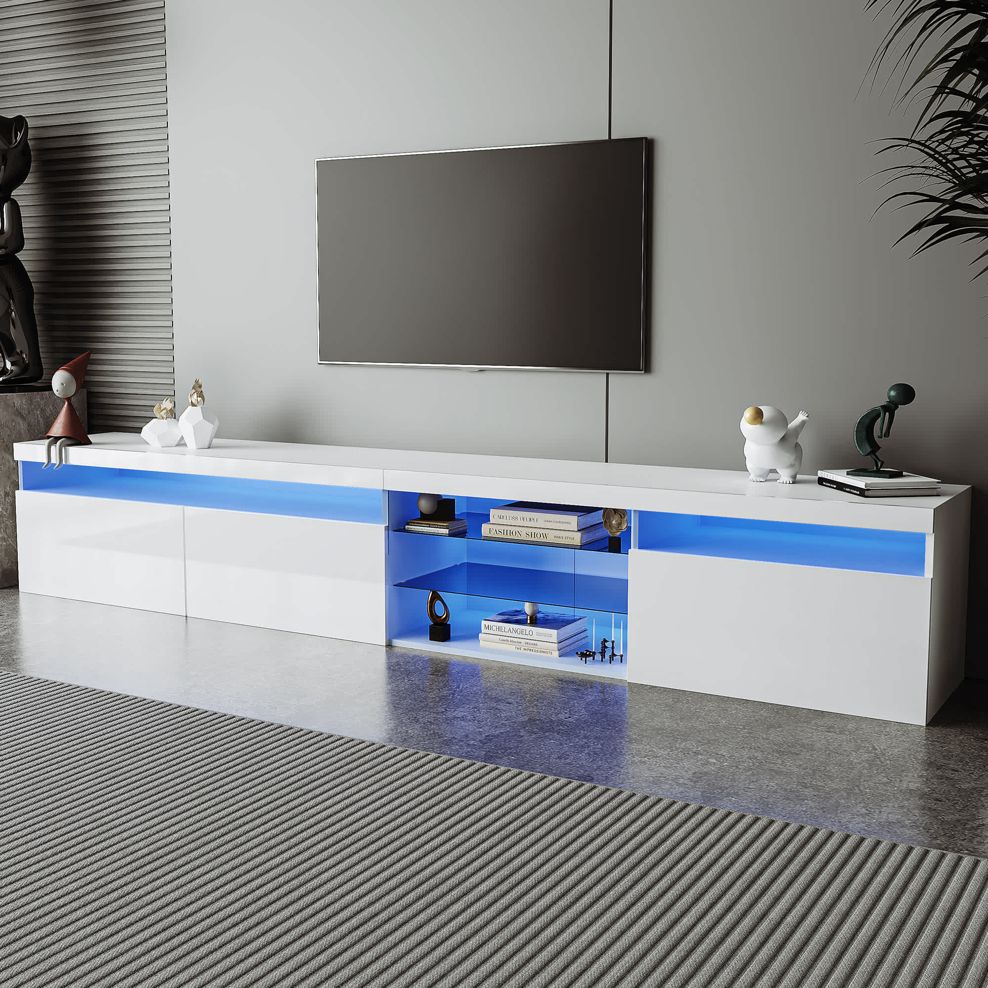 Bestier 94.5 Inch Modern TV Stand for TVs Up to 105 Inch with 2 Glass ...