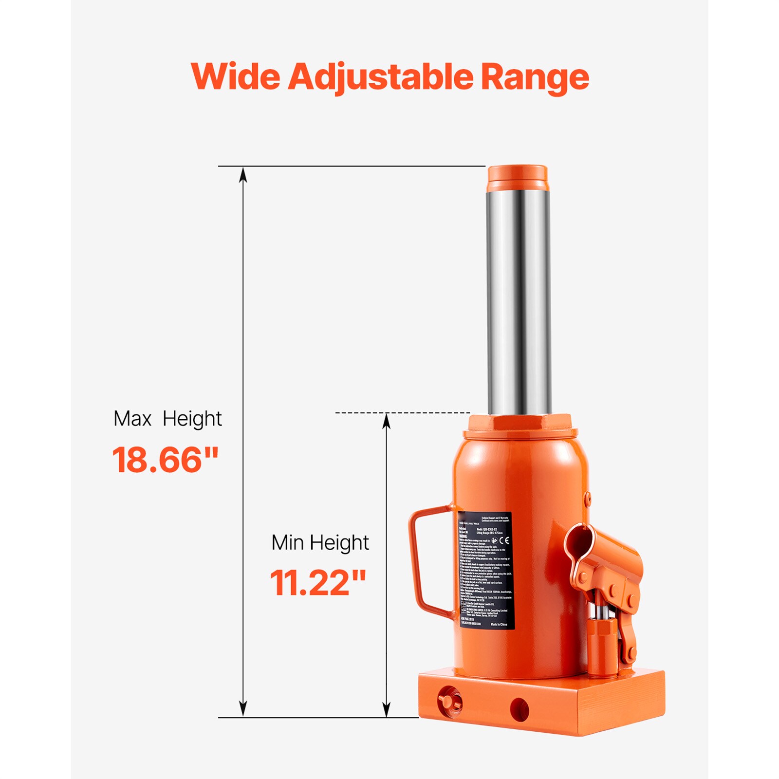 VEVOR Hydraulic Bottle Jack 30 Ton/66138 lbs Welded Bottle Jack with 11 ...