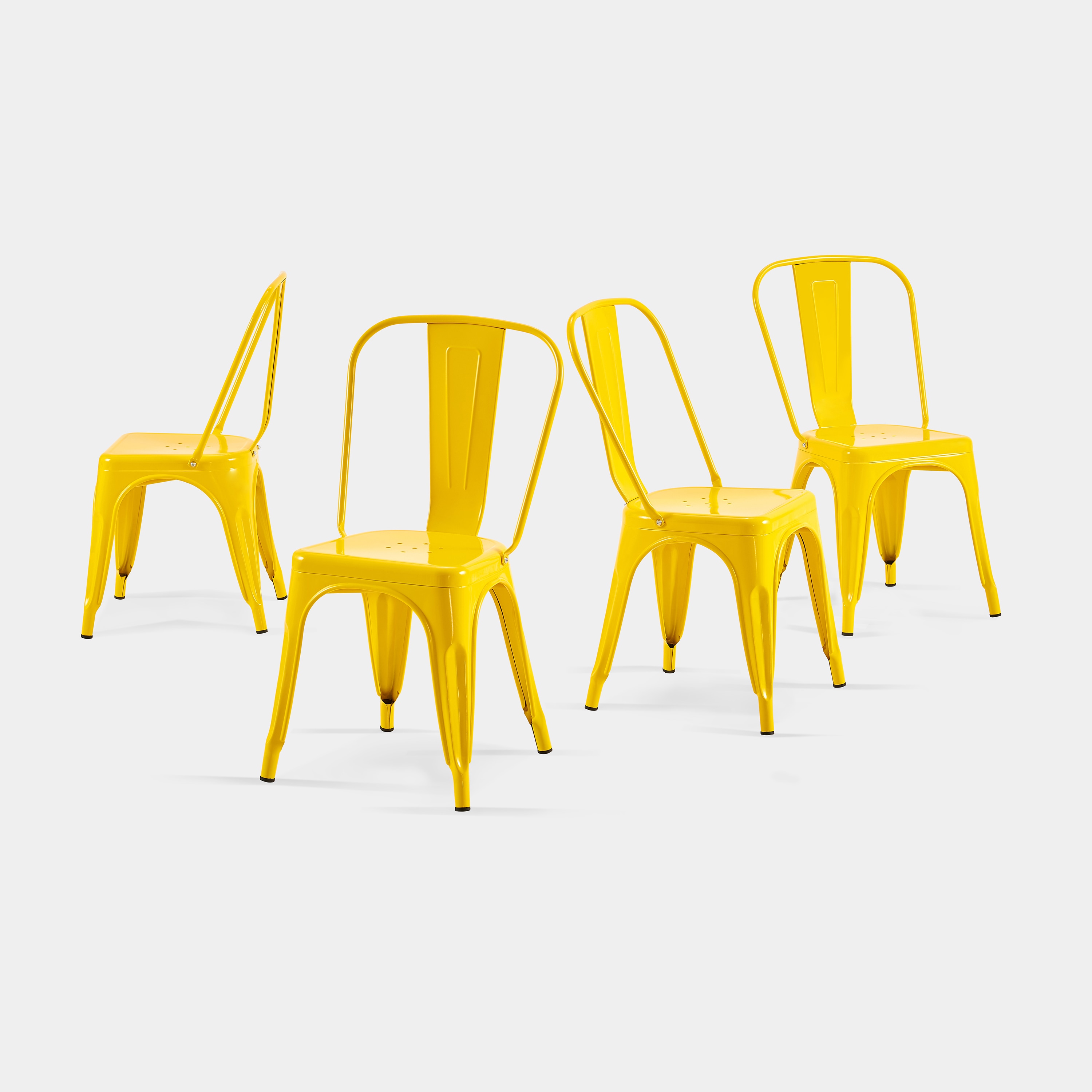 LOVMOR 18 Seat Height High Gloss Yellow Industrial Metal Dining Chairs ...