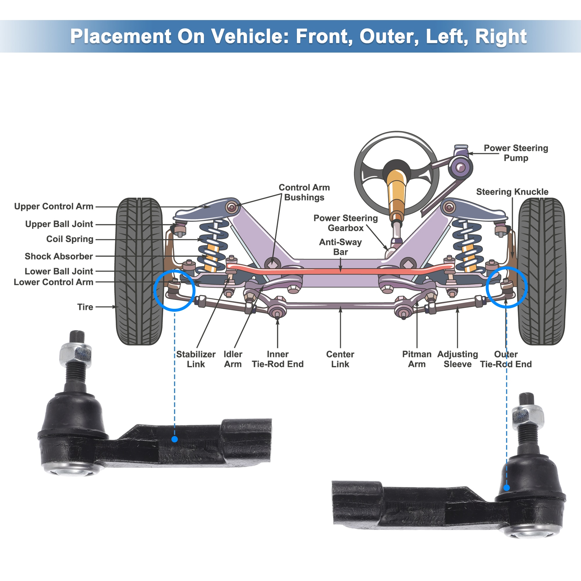 Unique Bargains 2pcs Front Outer Tie Rod Ends Kit Suspension Steering ...