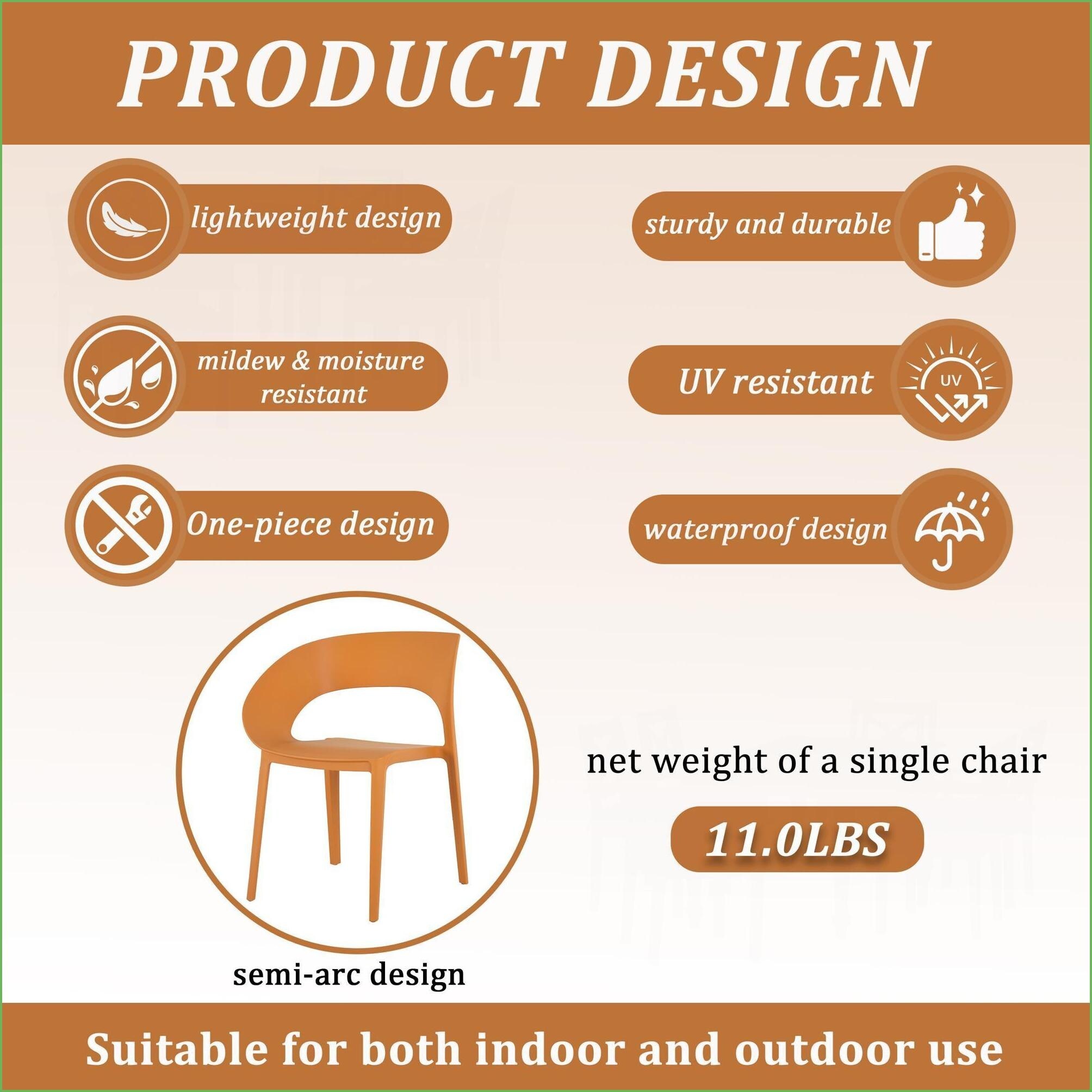 Watnature Patio Set 4 Tropical Orange PP Chairs and 1 Snow White Metal ...