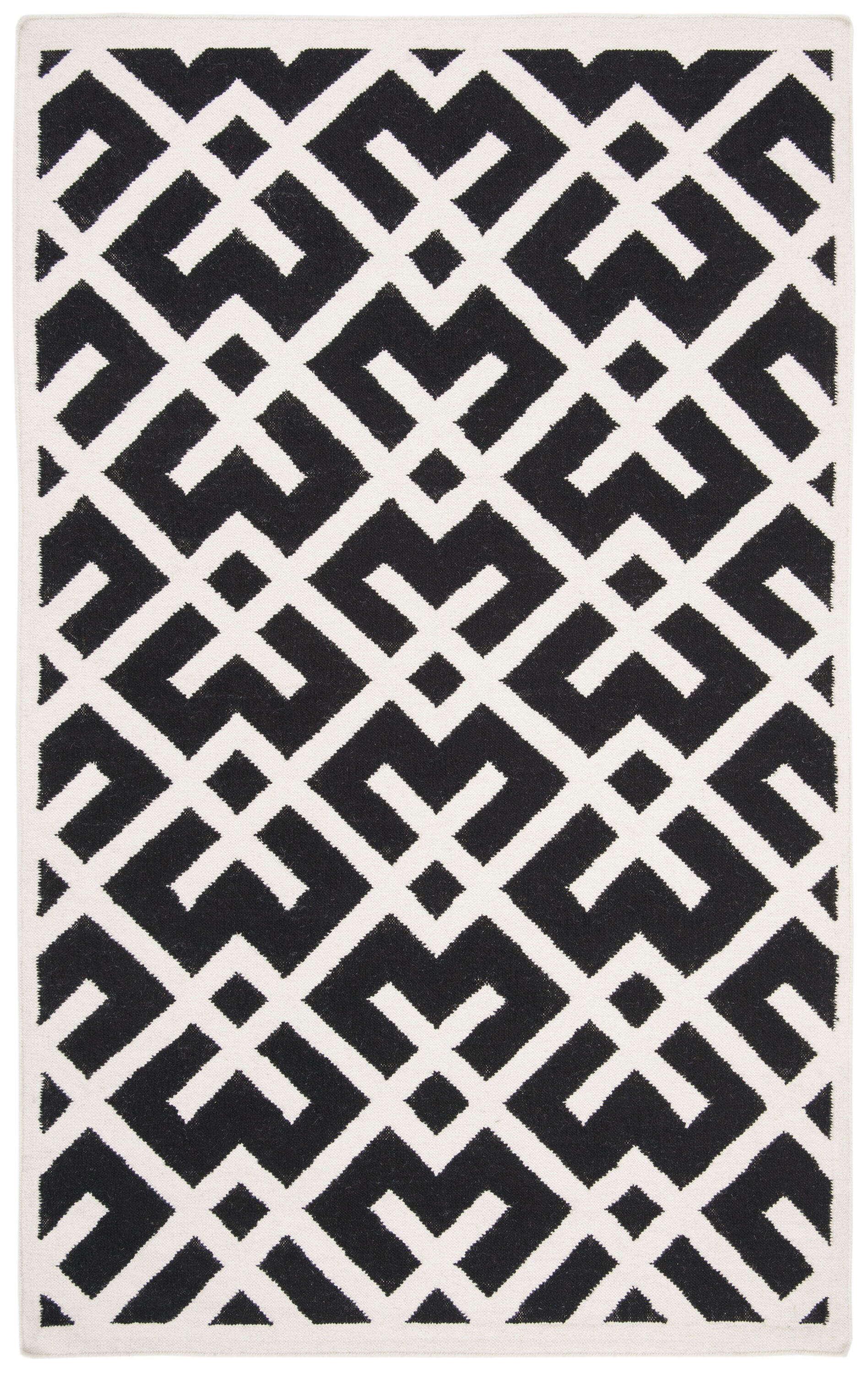 Safavieh Dhurries 552 Black/Ivory Contemporary 5ft x 8ft Medium ...