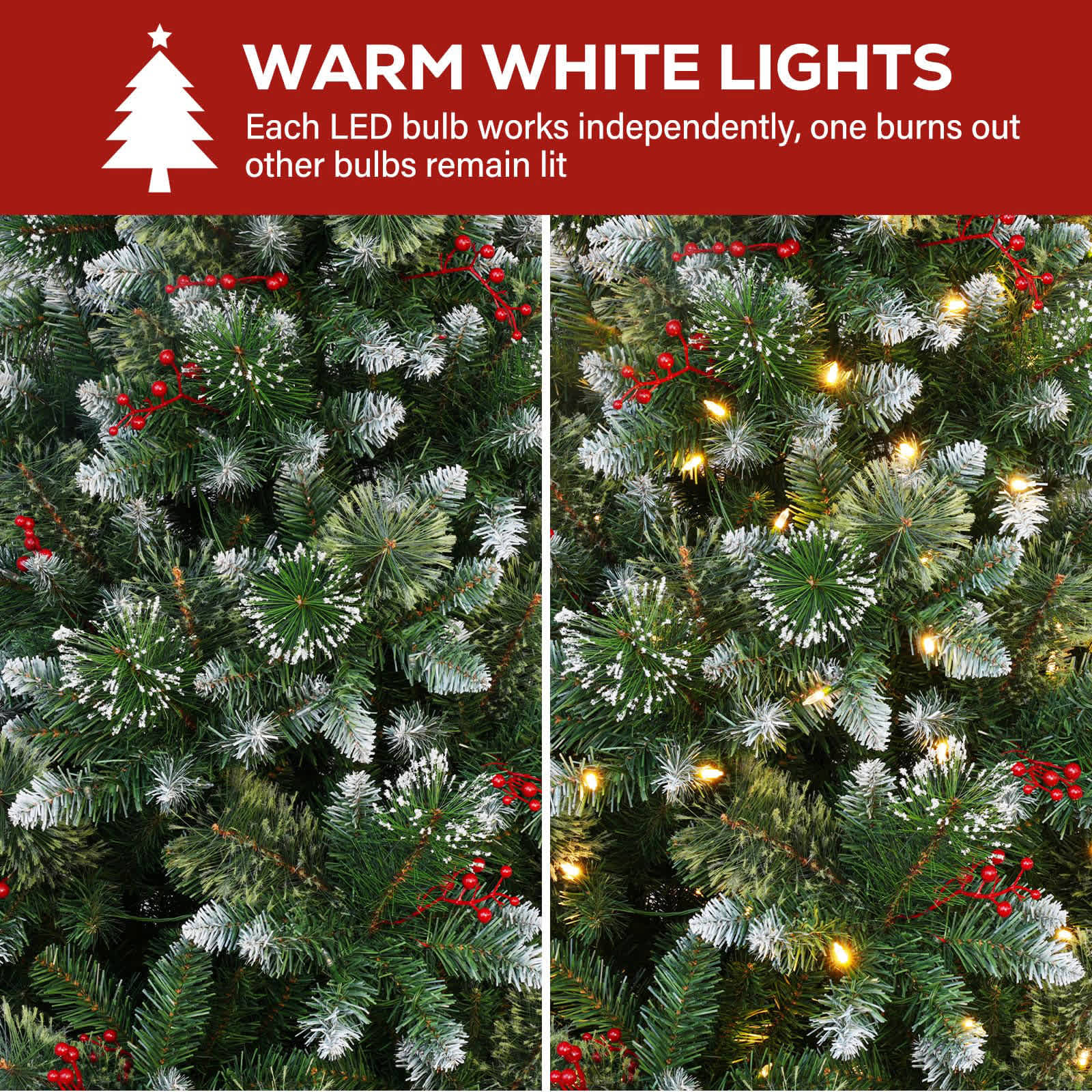 vivatrees Xmas Decoration Red Berries Faux Frosted 6-ft Spuce Pre-lit ...