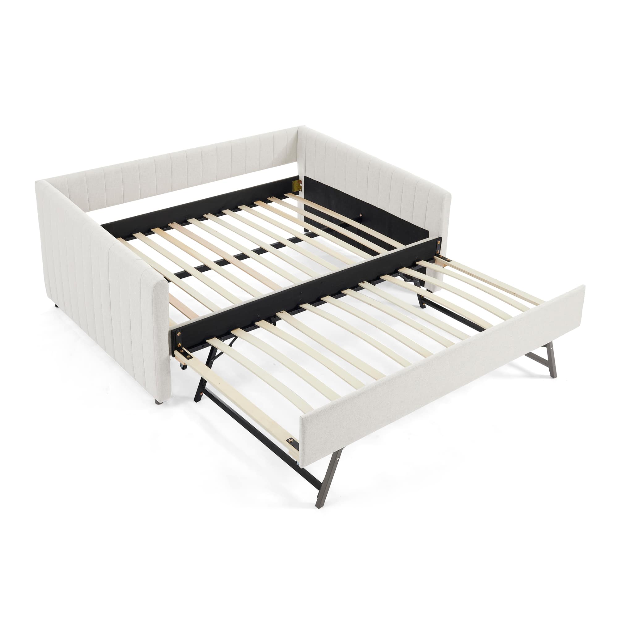 Vynxaria Full Size Upholstered Daybed with Trundle Vertical Stripes ...
