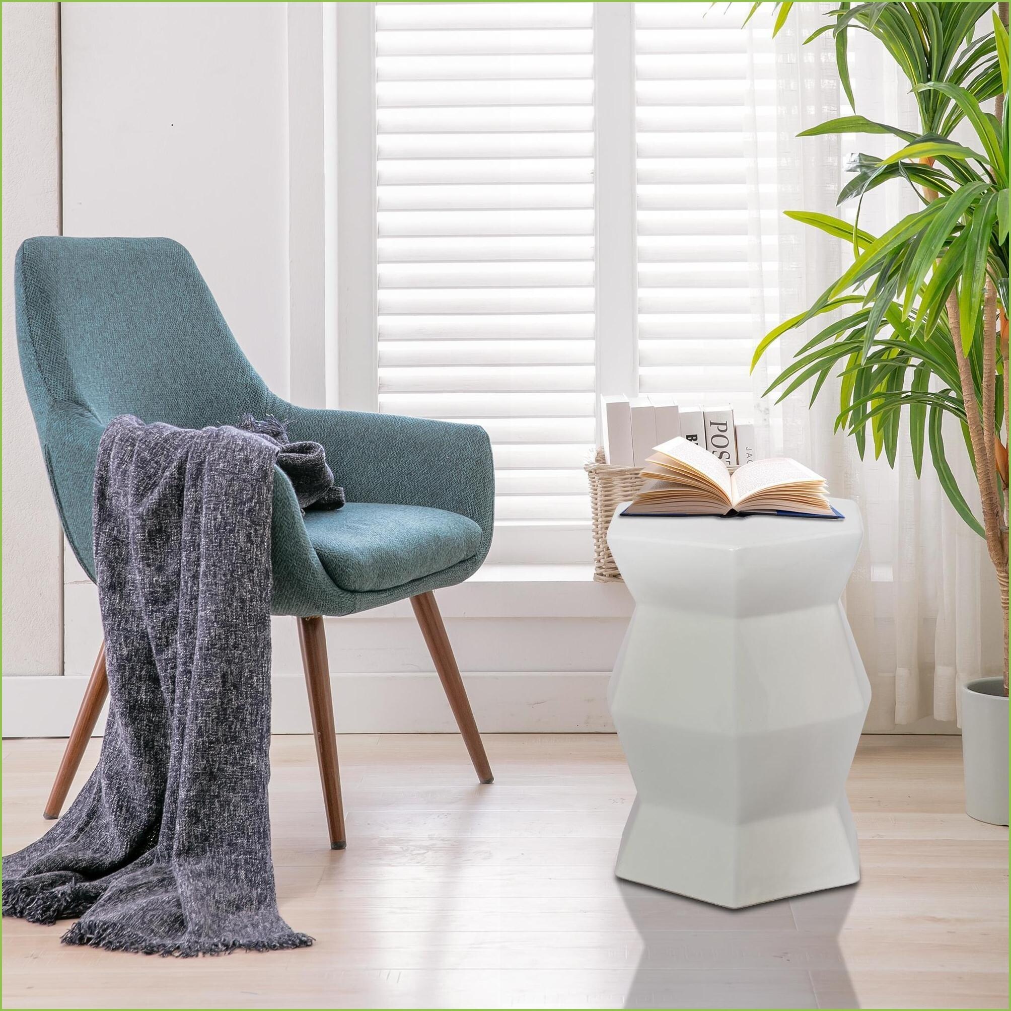 Watnature Ceramic Drum Stool Modern Snow White Indoor Outdoor Side ...