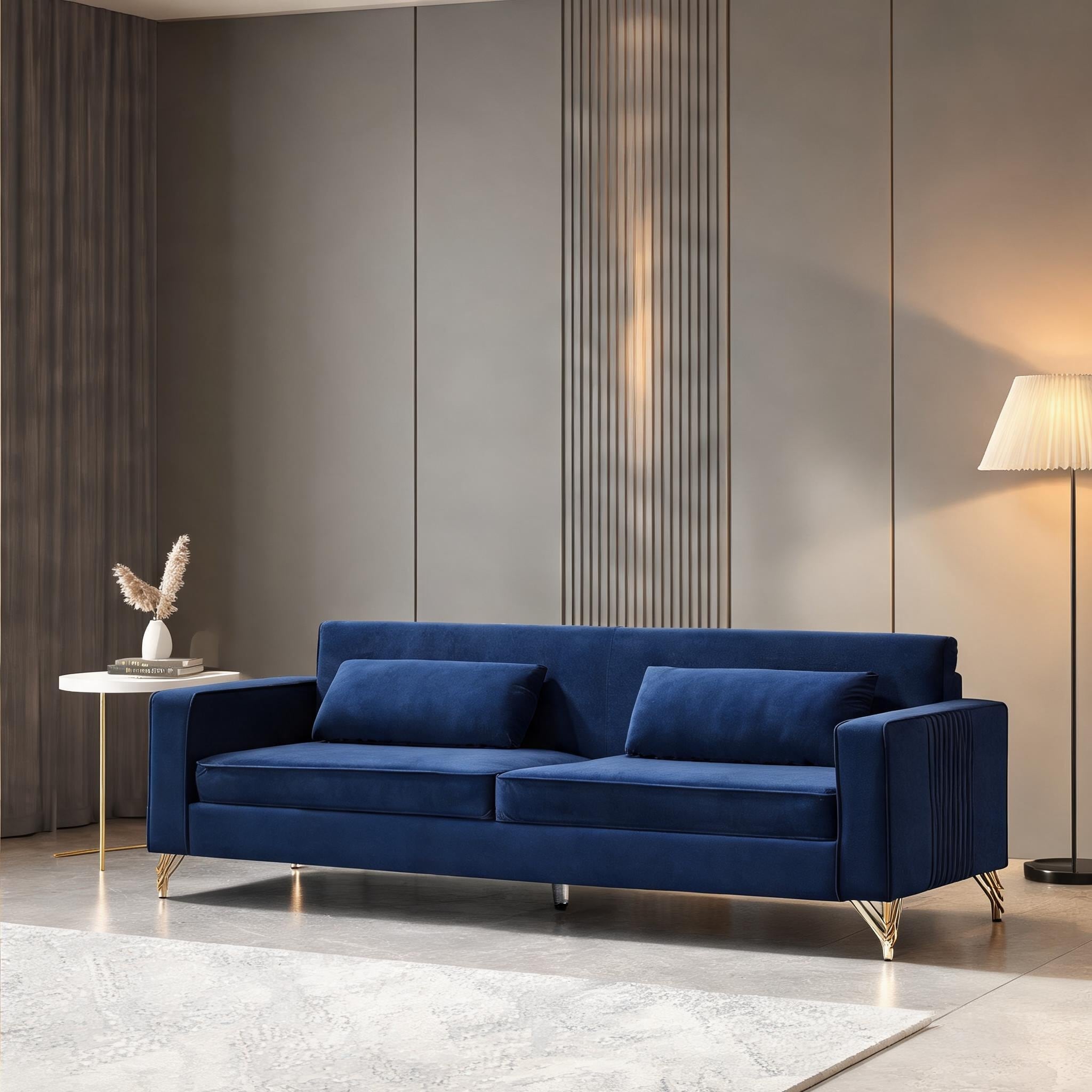 Naturefalls Living Room Velvet Sofa Blue-Toned Upholstery 3-Seater ...