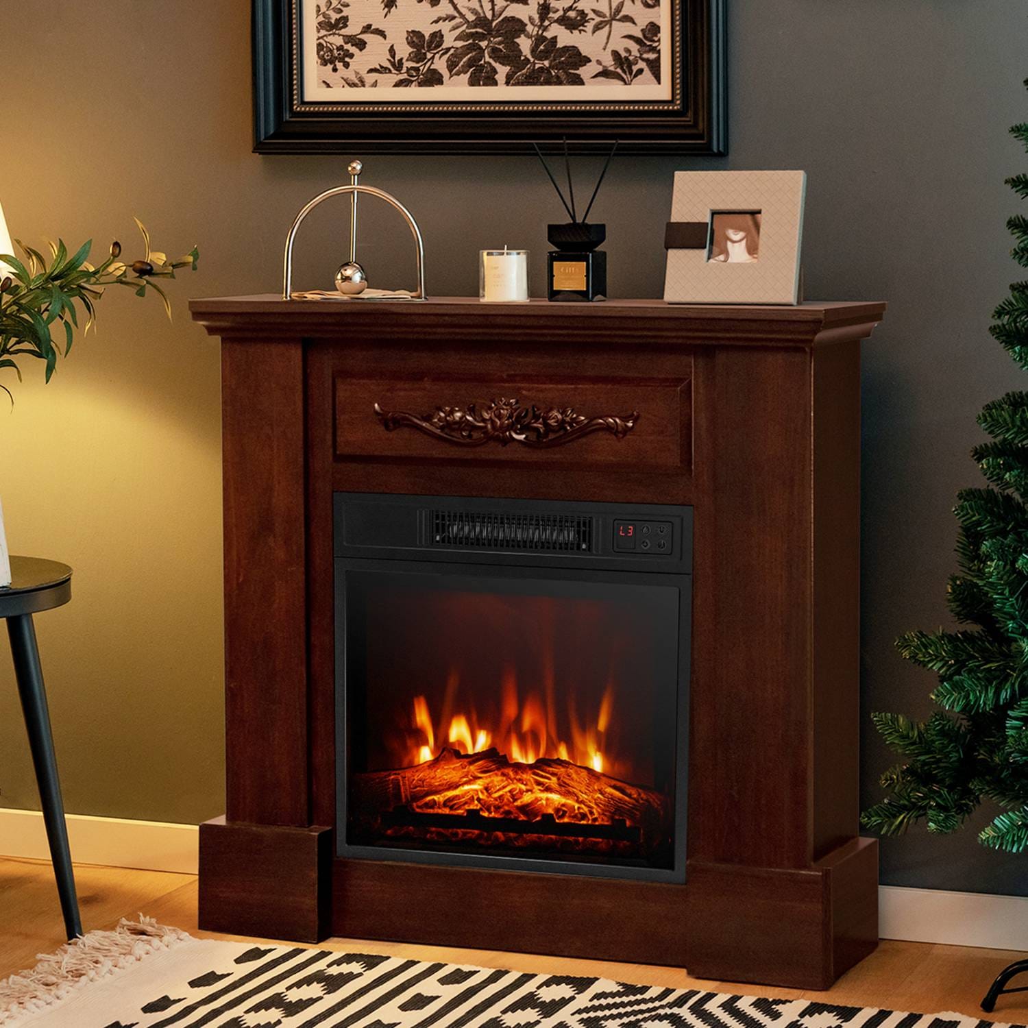 Costway 32 inches Electric Fireplace Mantel TV Stand Space Heater with ...