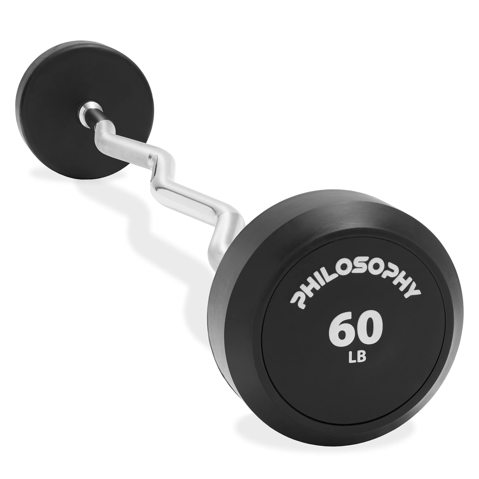 Philosophy Gym Rubber Fixed Barbell - 60-lb Pre-Loaded Weight EZ Curl ...