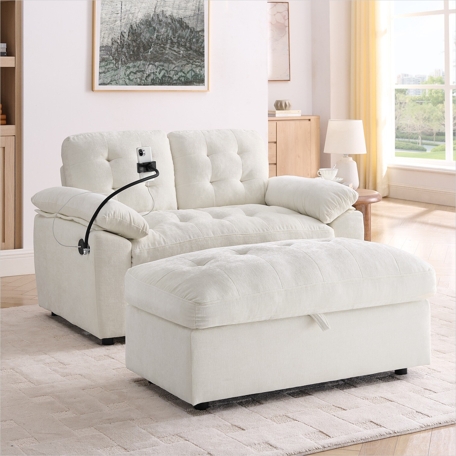 SUNCREAT Modern Double Recliner Sofa with Manual Adjustable Backrest ...