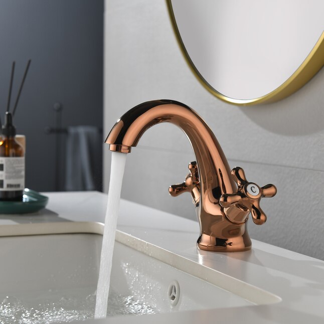 Mondawe Rose Gold Single Hole 2 Handle Bathroom Sink Faucet In The