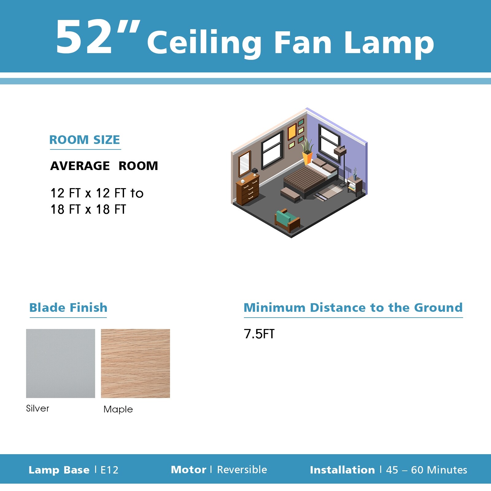 Volenca 52-in W Brushed Nickel 5-Blade Retro Ceiling Fan Cage Light ...