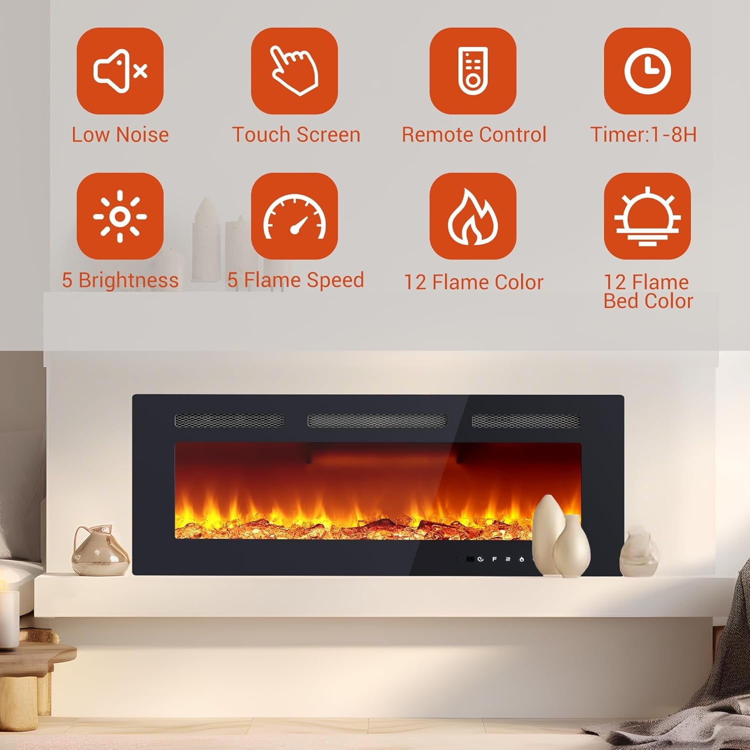 Garvee 40inch Electric Fireplace Wall Recessed or Wall Mounted Remote ...