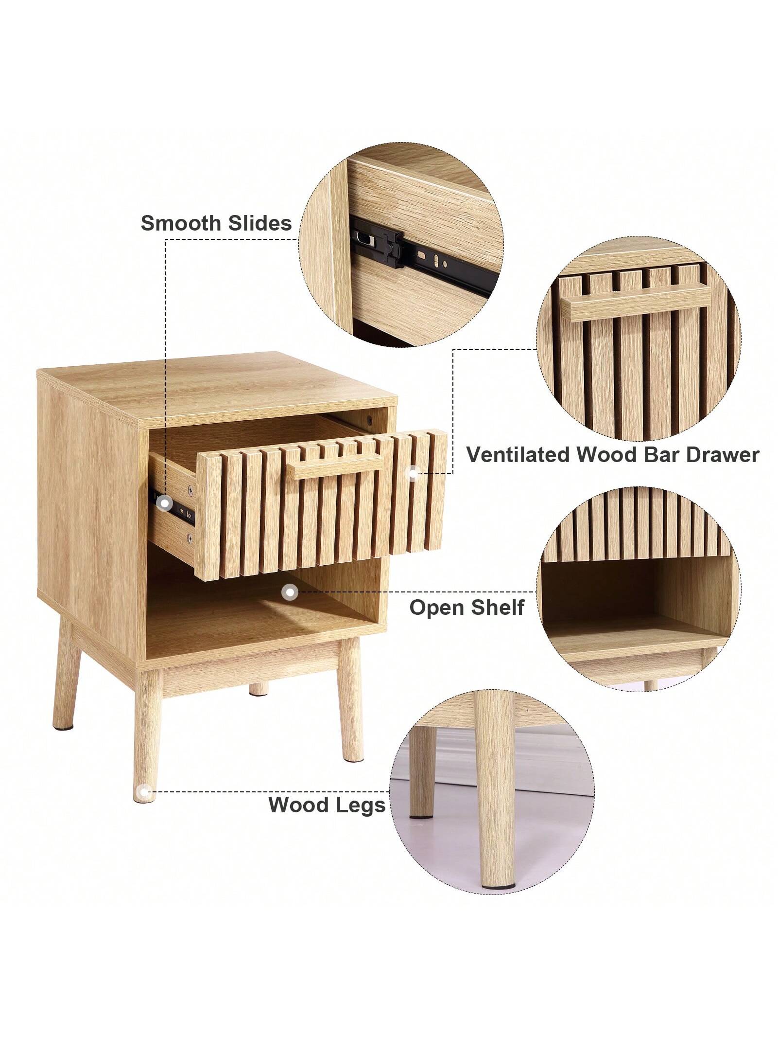 Garvee Nightstand Wood Night Stand With Drawer And Open Shelf Small End ...