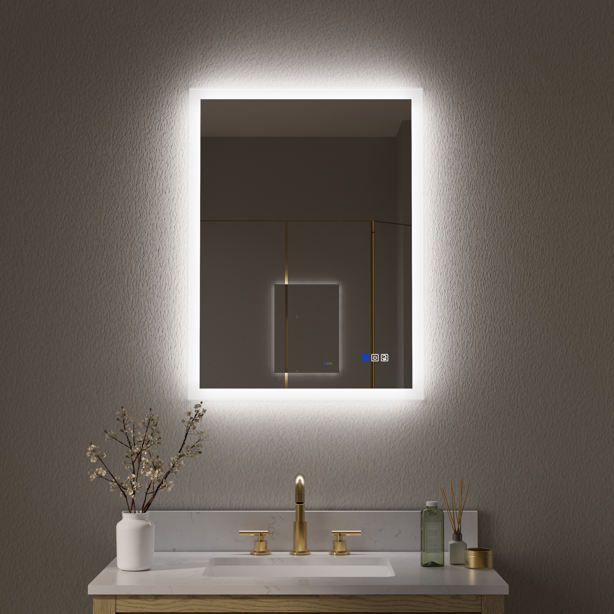 WELLFOR Galaxy 24-in x 32-in Frameless Dimmable Lighted Fog Free ...