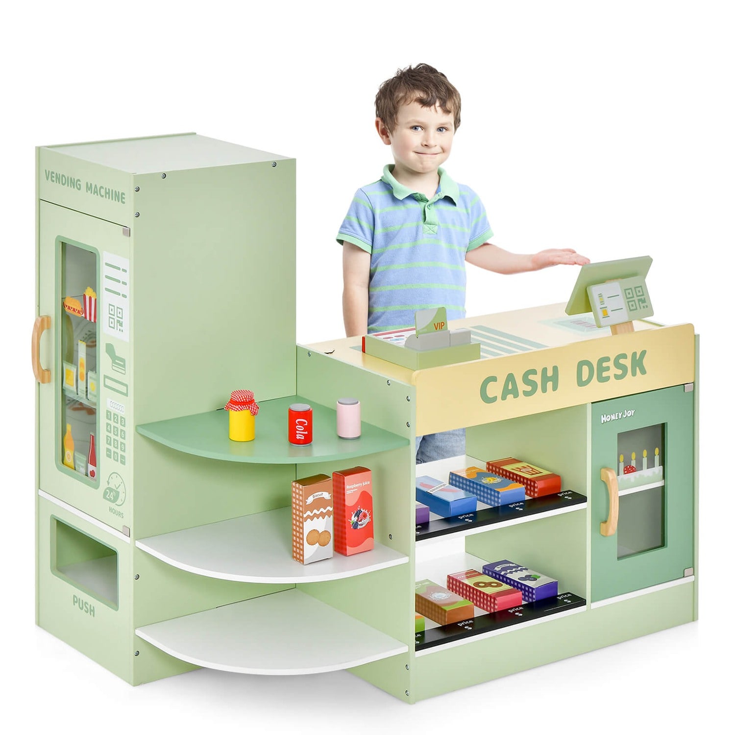 Costway Wooden Supermarket Play Toy Set Kids Grocery Store Playset with ...