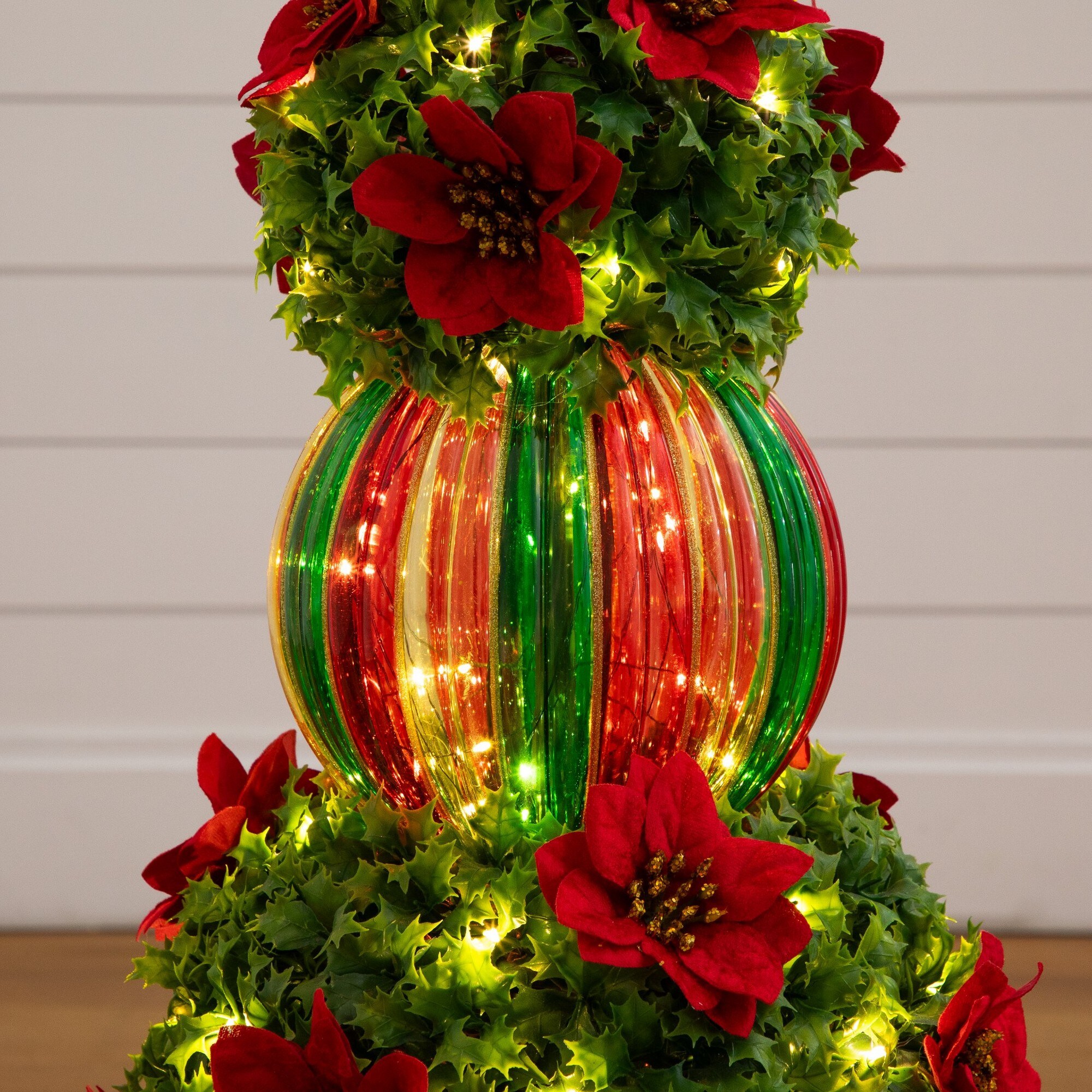 Nearly Natural 3-ft Poinsettia Pre-lit Red Artificial Christmas Tree ...
