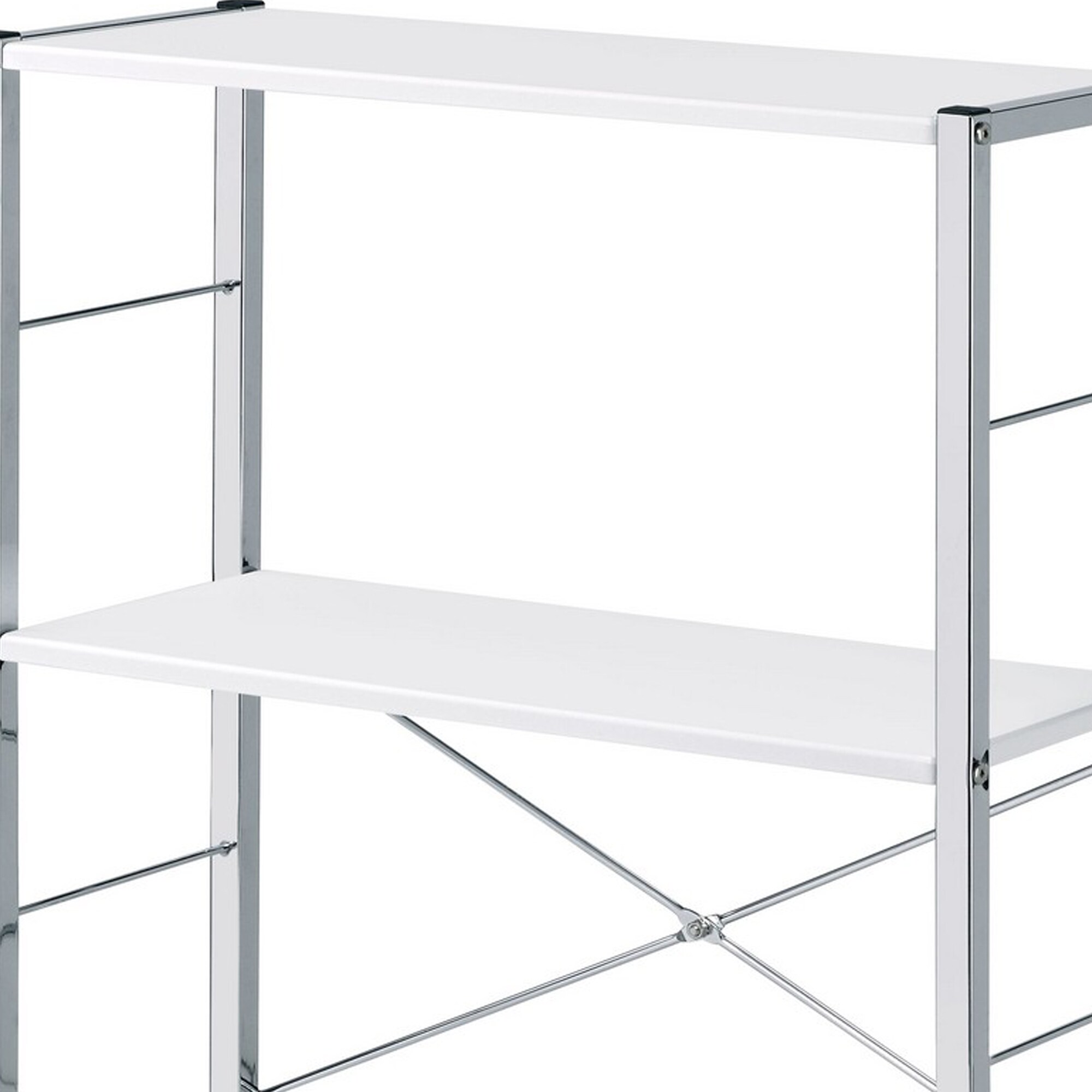Benzara Bookshelf with X Shaped Cross Bar Chrome Finish - White in the ...