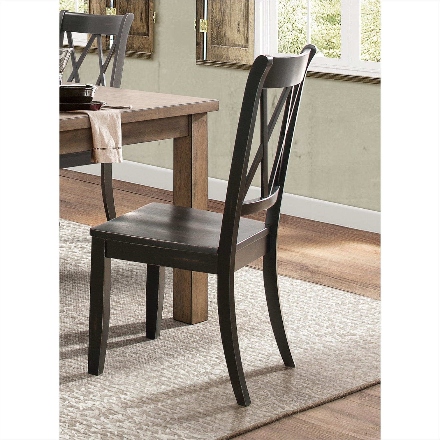Naturefalls Set of 2 Black-Toned Pine Veneer Dining Chairs with Double ...