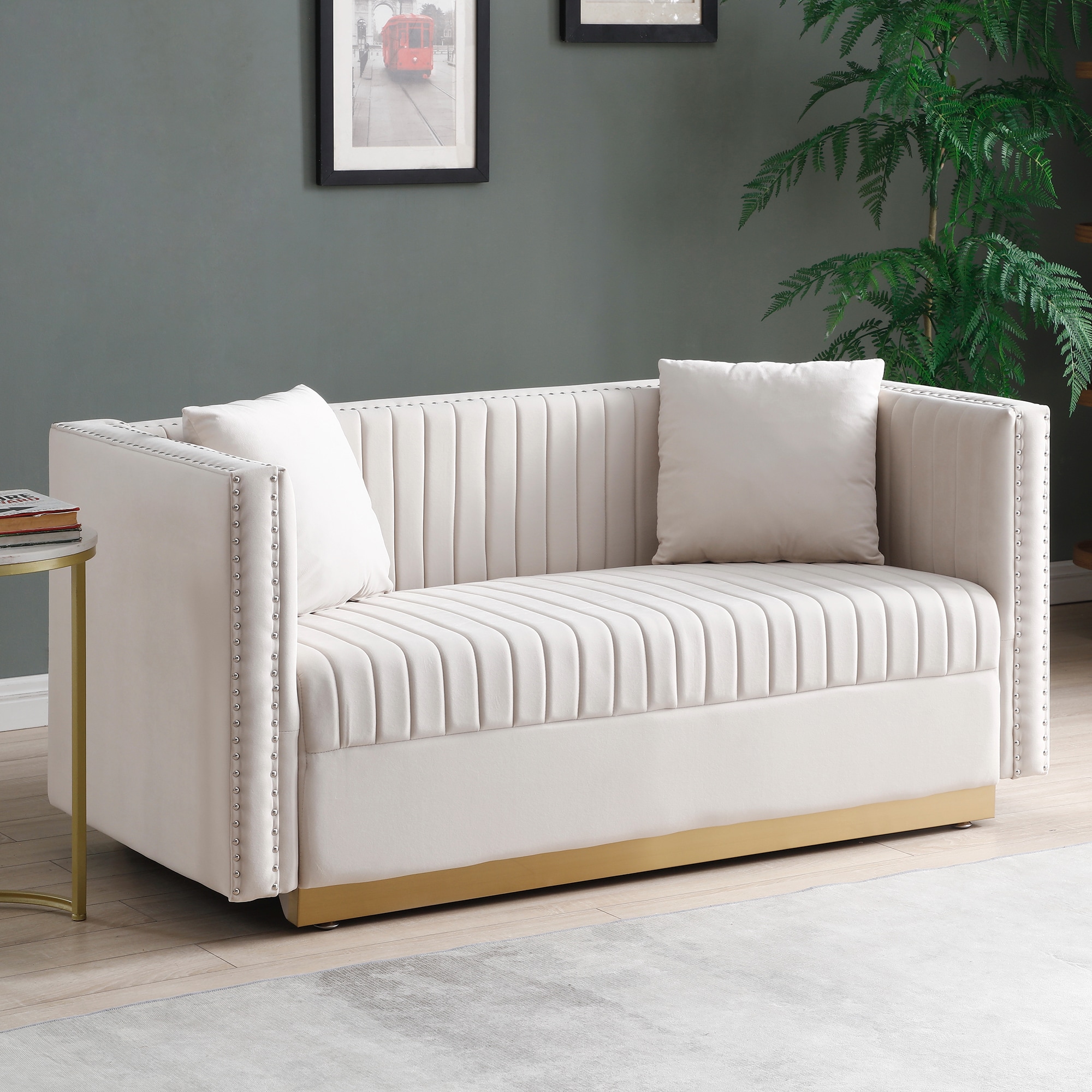 Flynama Contemporary Vertical Channel Tufted Velvet Loveseat 2 Seater ...