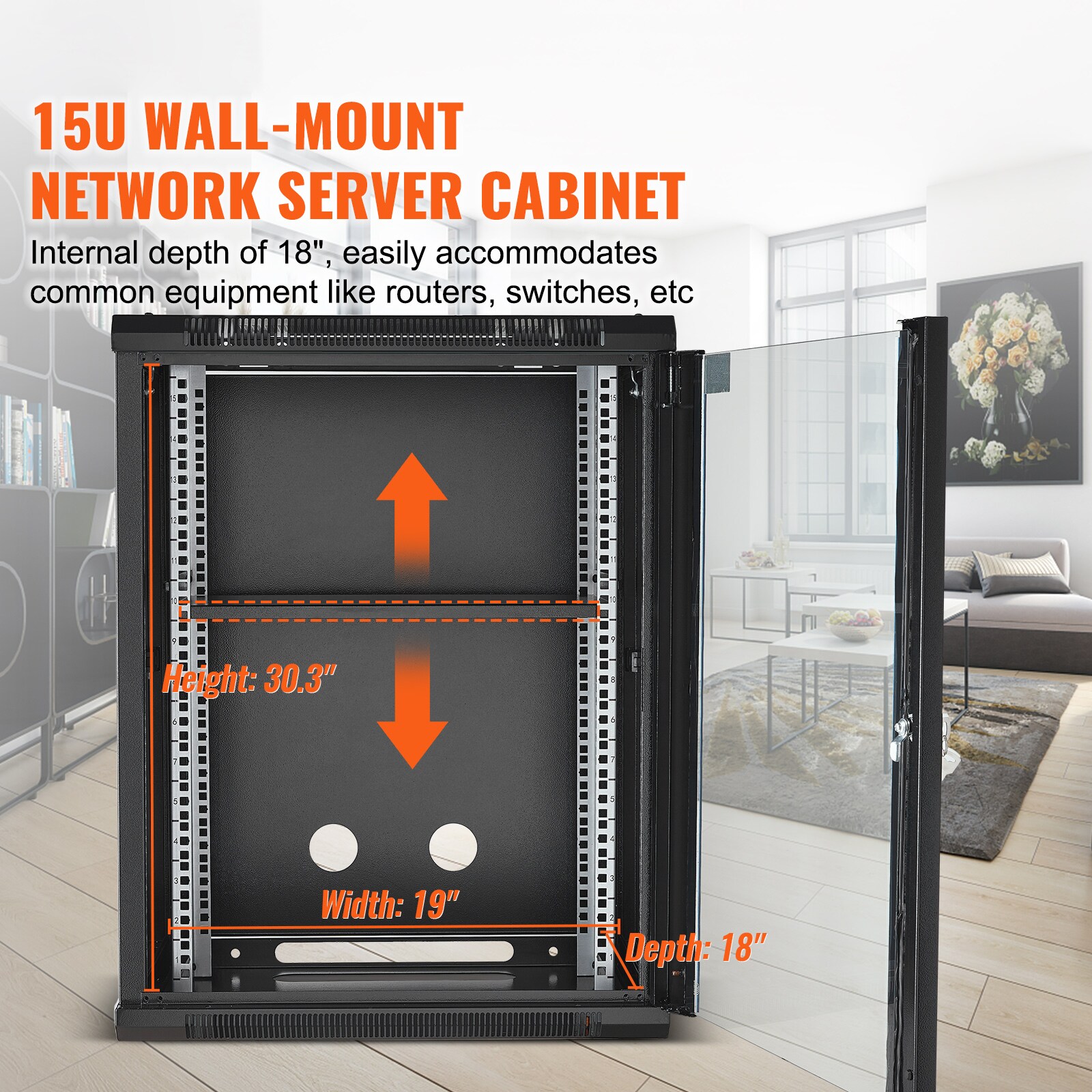 GIVIMO 15U Wall Mount Network Cabinet 500-lb Server Rack Enclosure with ...