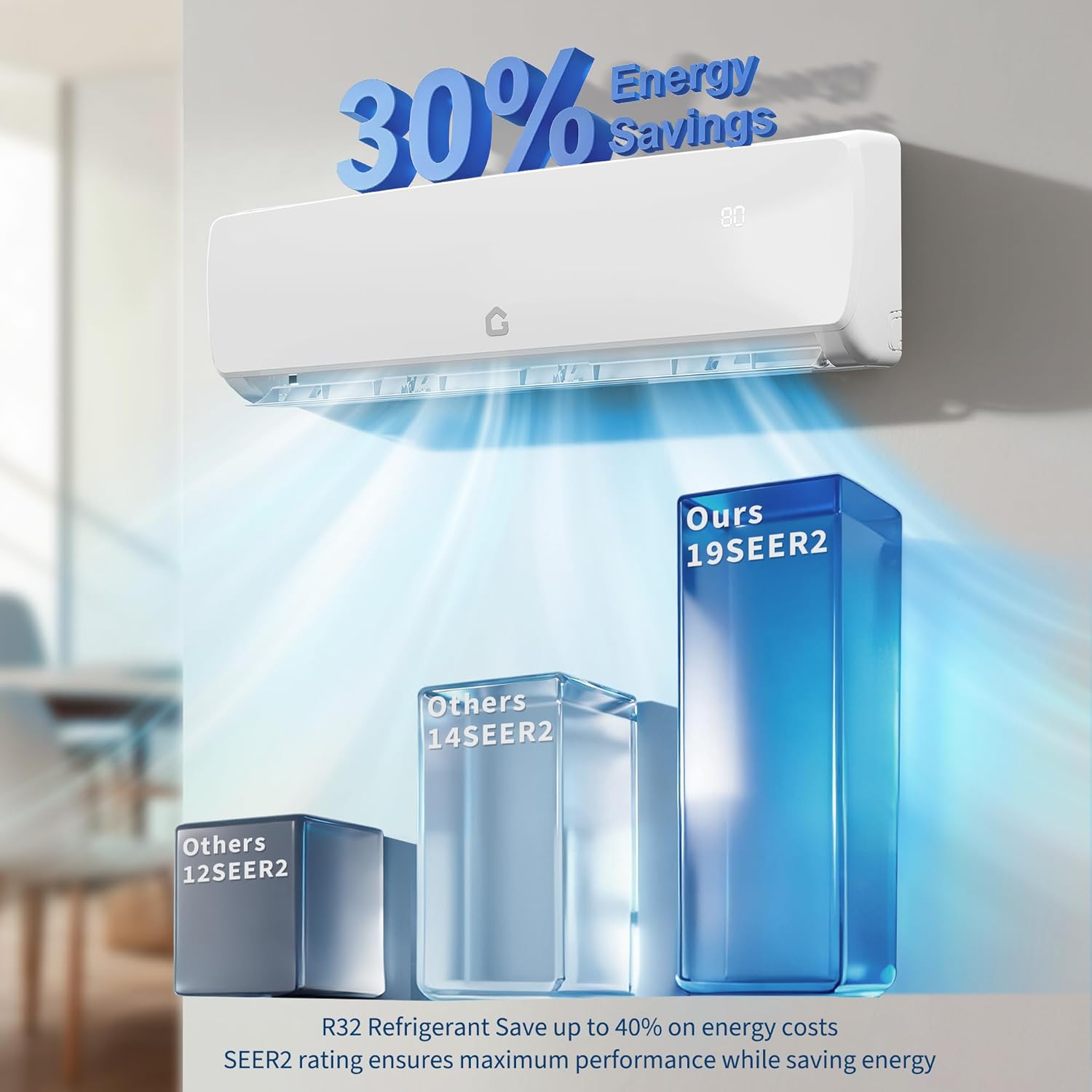 Qeetex 9000 BTU Mini Split Air Conditioner Heat Pump 19 SEER2 115V ...