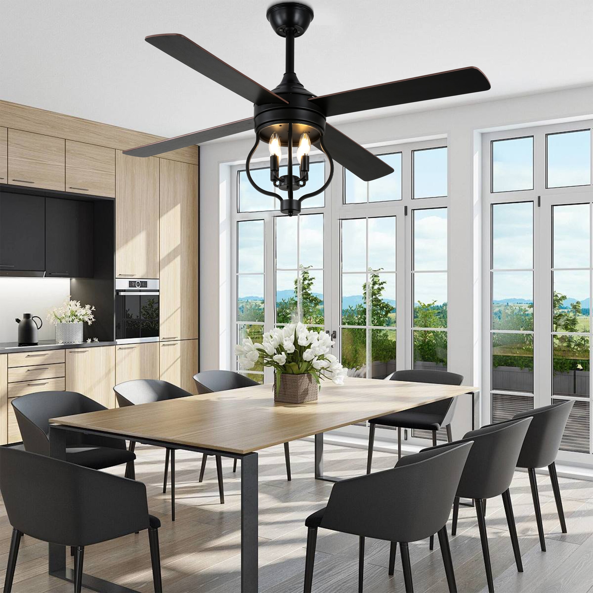 Bella Depot Timbre 52-in Black with Black Blades Color-Changing Ceiling ...
