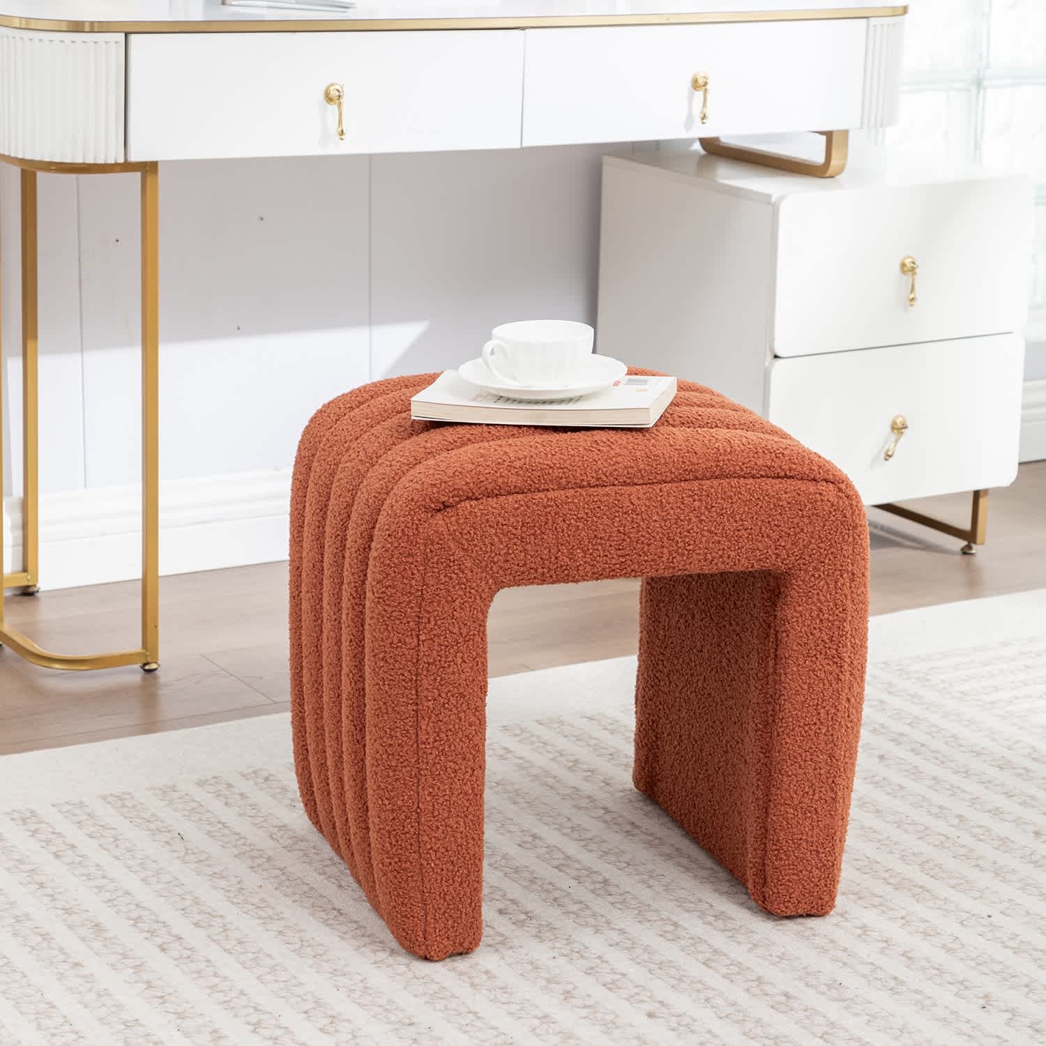 SEYNAR Modern Glam Teddy Velvet Upolstered U-Shaped Ottoman in the ...