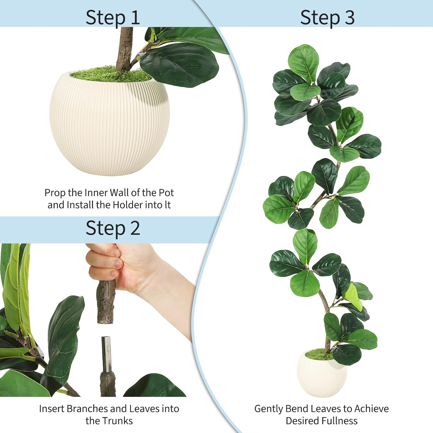 GAOMON 5 Ft Fiddle Leaf Fig Artificial Tree In White Planter Realistic ...