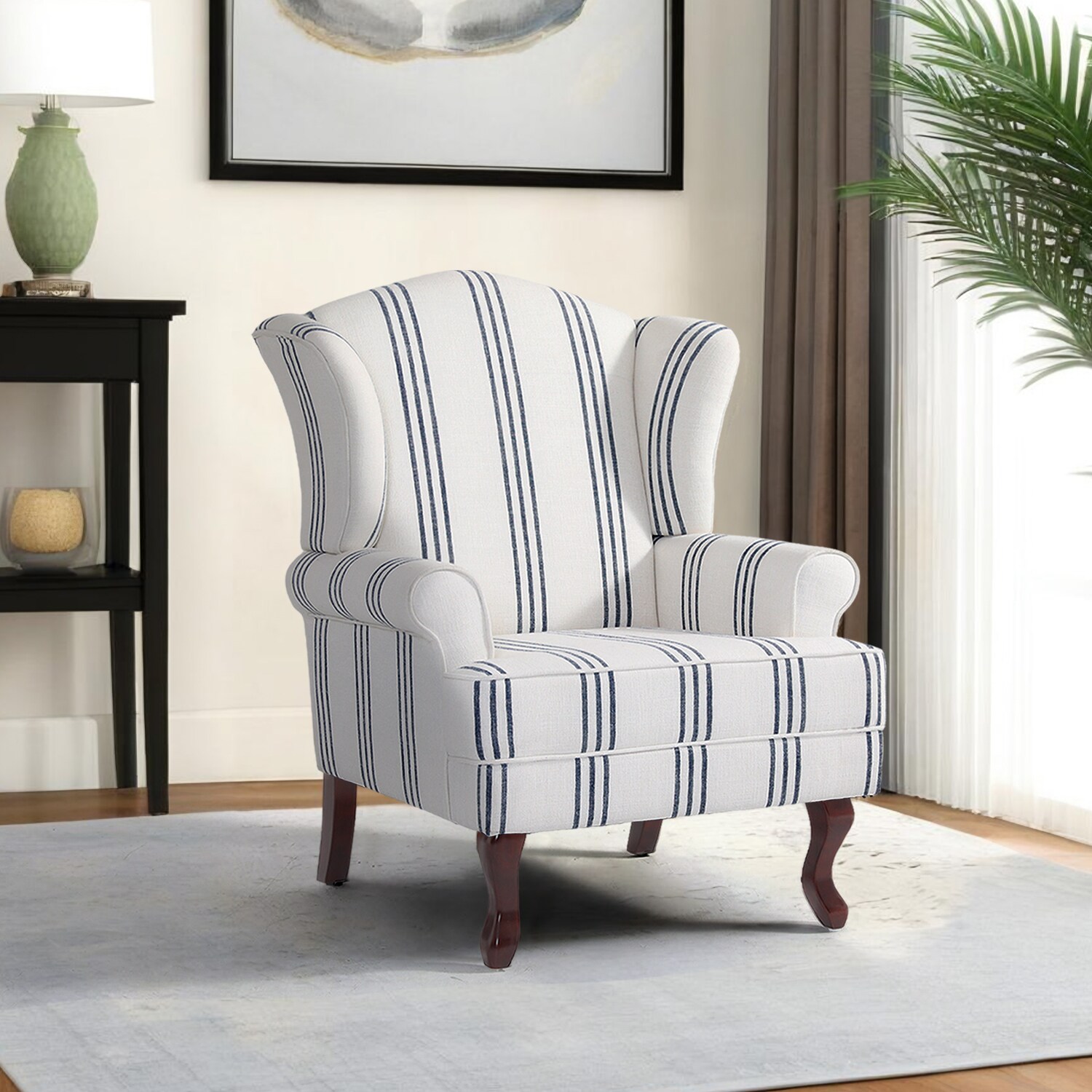 Dreamsidea Cotton-Linen High-back Mid Century Accent Chair - Wooden ...