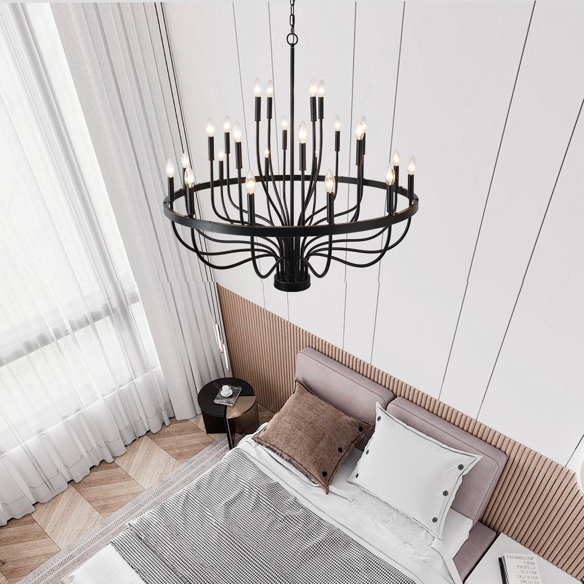 Forclover Chandelier 24 -Light Matte Black Industrial For Use in ...