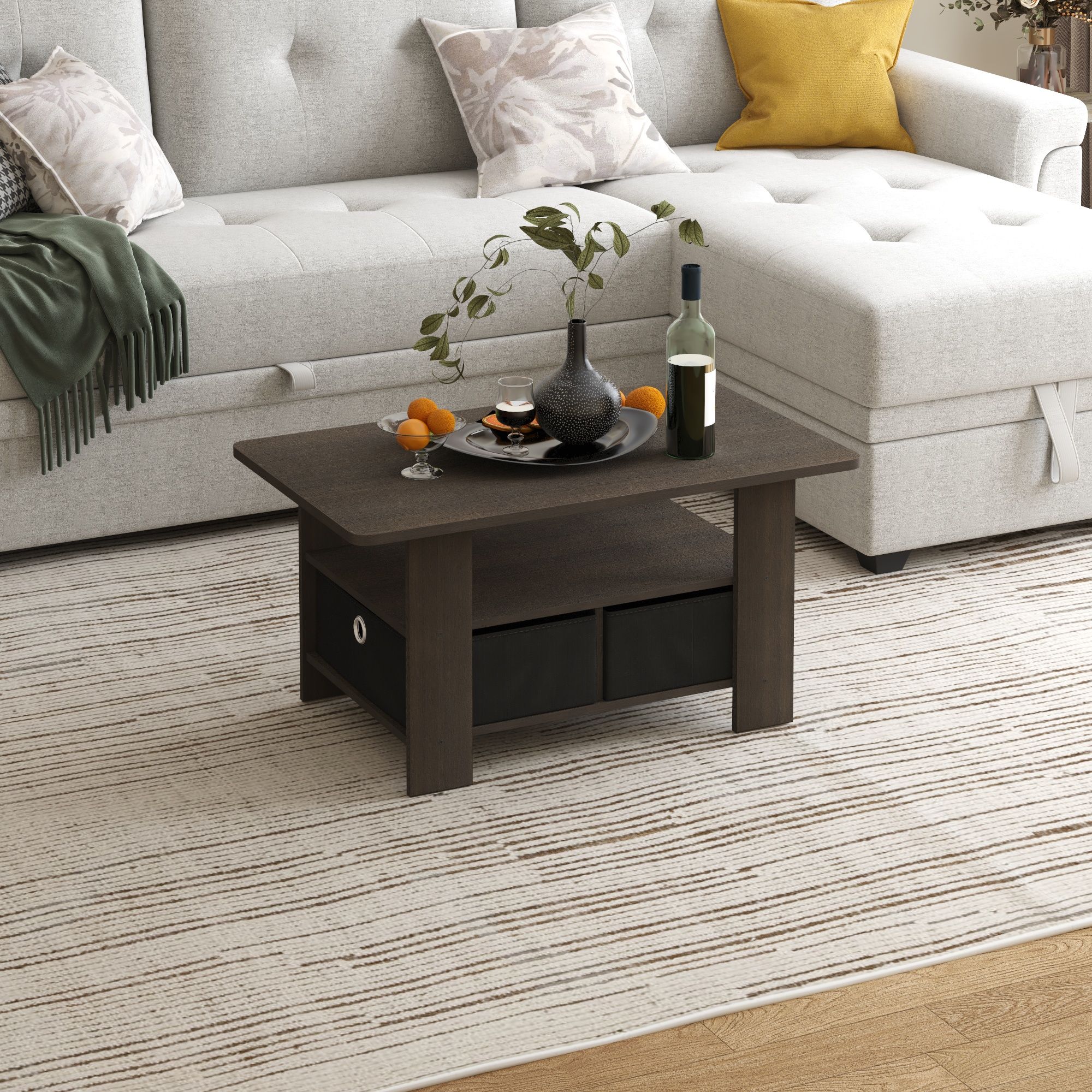 HomLux 31in Coffee Table Modern Living Room Furniture with Storage Bin ...