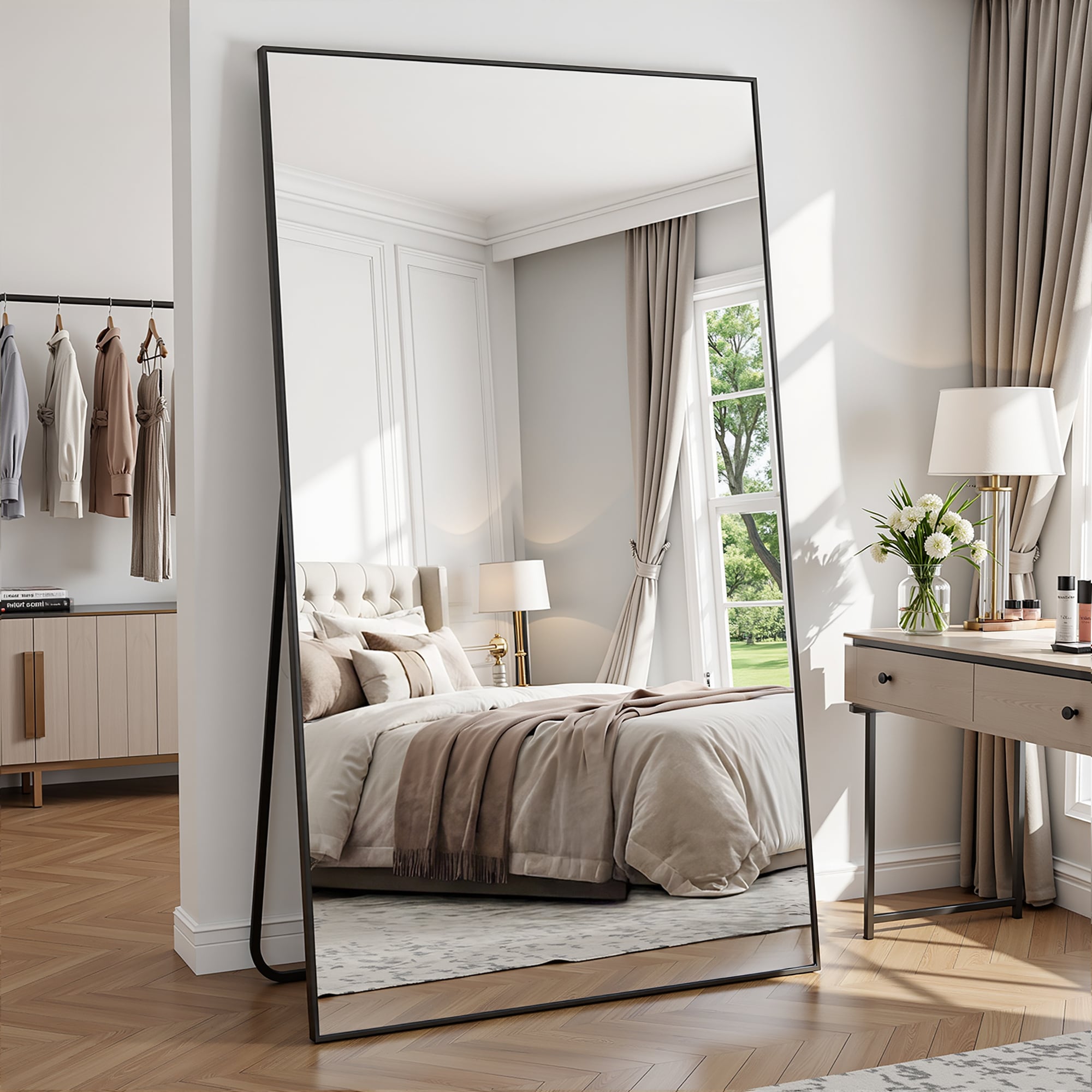 Antok 44in x 72in Rect black Full Length Floor Mirror Freestanding with ...