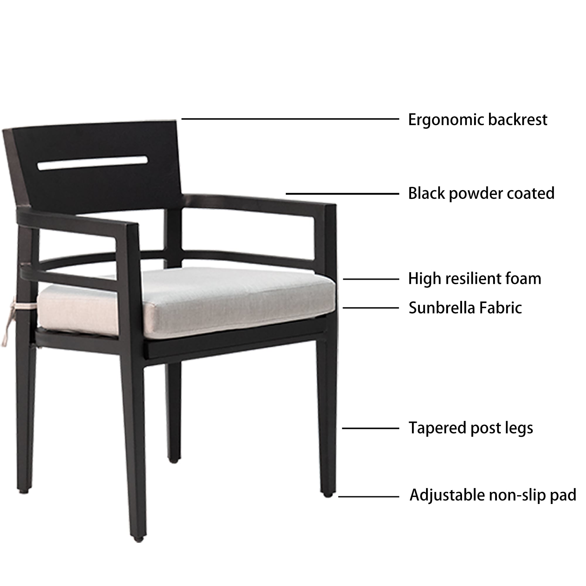 DENISLAWN Cavallo 7 -Piece Black Patio Dining Set Aluminum Rectangle ...
