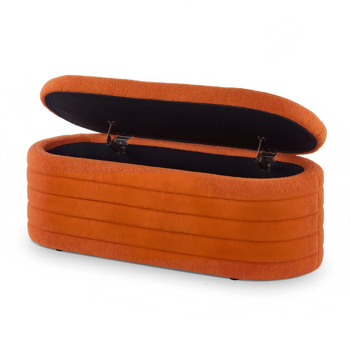 Maison Boucle 43 Inch Modern Orange Boucle Upholstered Storage Bench ...