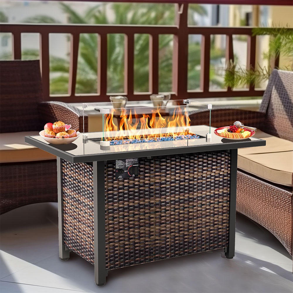 Runesay 43-in W Brown Steel Rectangle Propane Gas Fire Pit Table ...