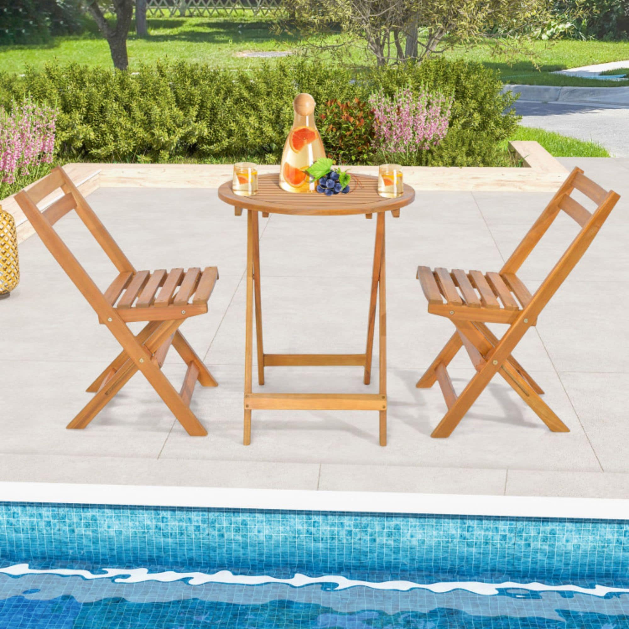 Clihome Modern Black Steel Bistro Patio Dining Set with Folding Table ...