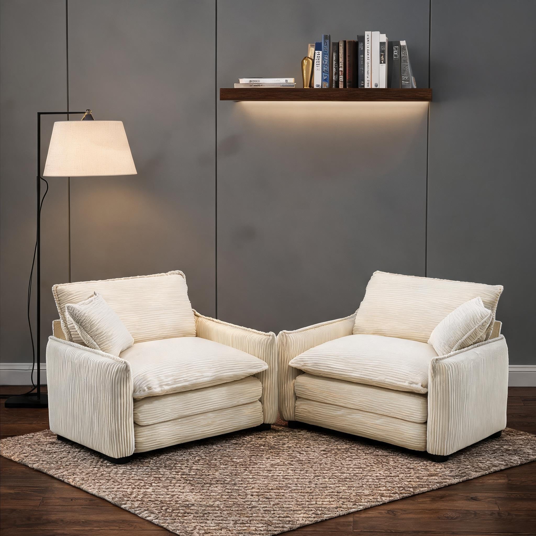 Naturefalls Beige-toned Corduroy Two-Seat Deep Sofa Set for Living Room ...