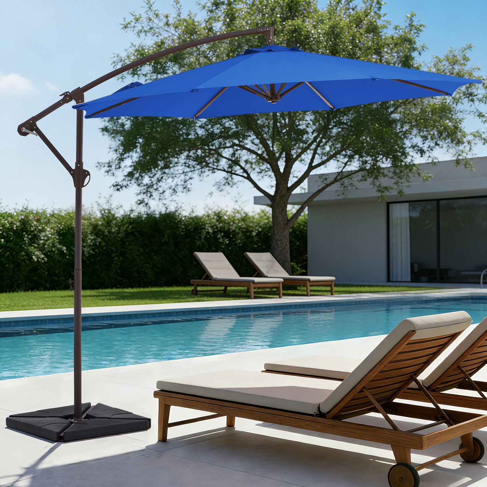VOUA 10-ft Steel Blue Crank Cantilever Patio Umbrella with Base in the ...
