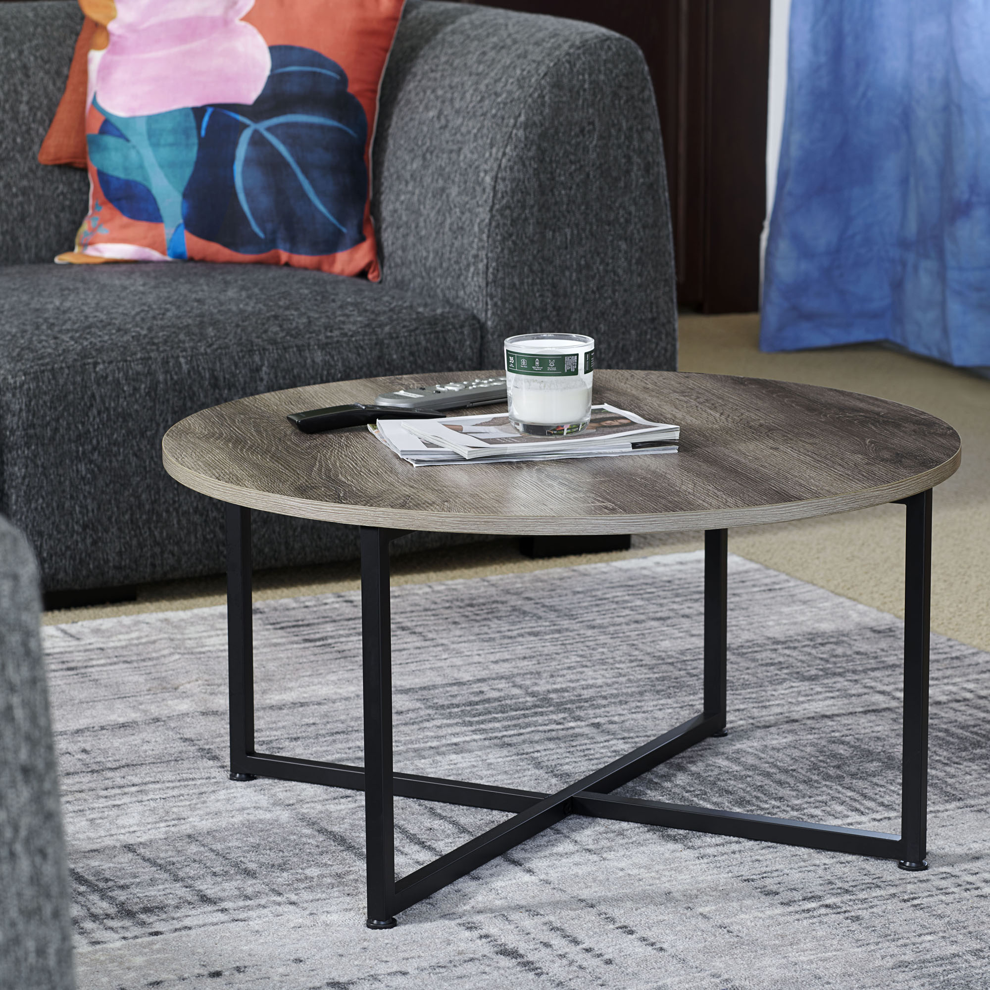 Household Essentials Jamestown Round Coffee Table Ashwood Rustic Wood ...