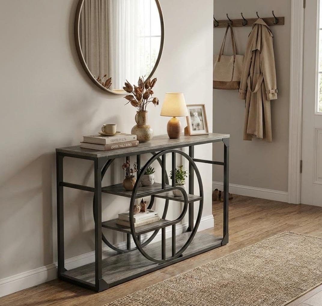 Garvee 55 inches Industrial Entryway Table with 5 Tier Storage O Shaped ...