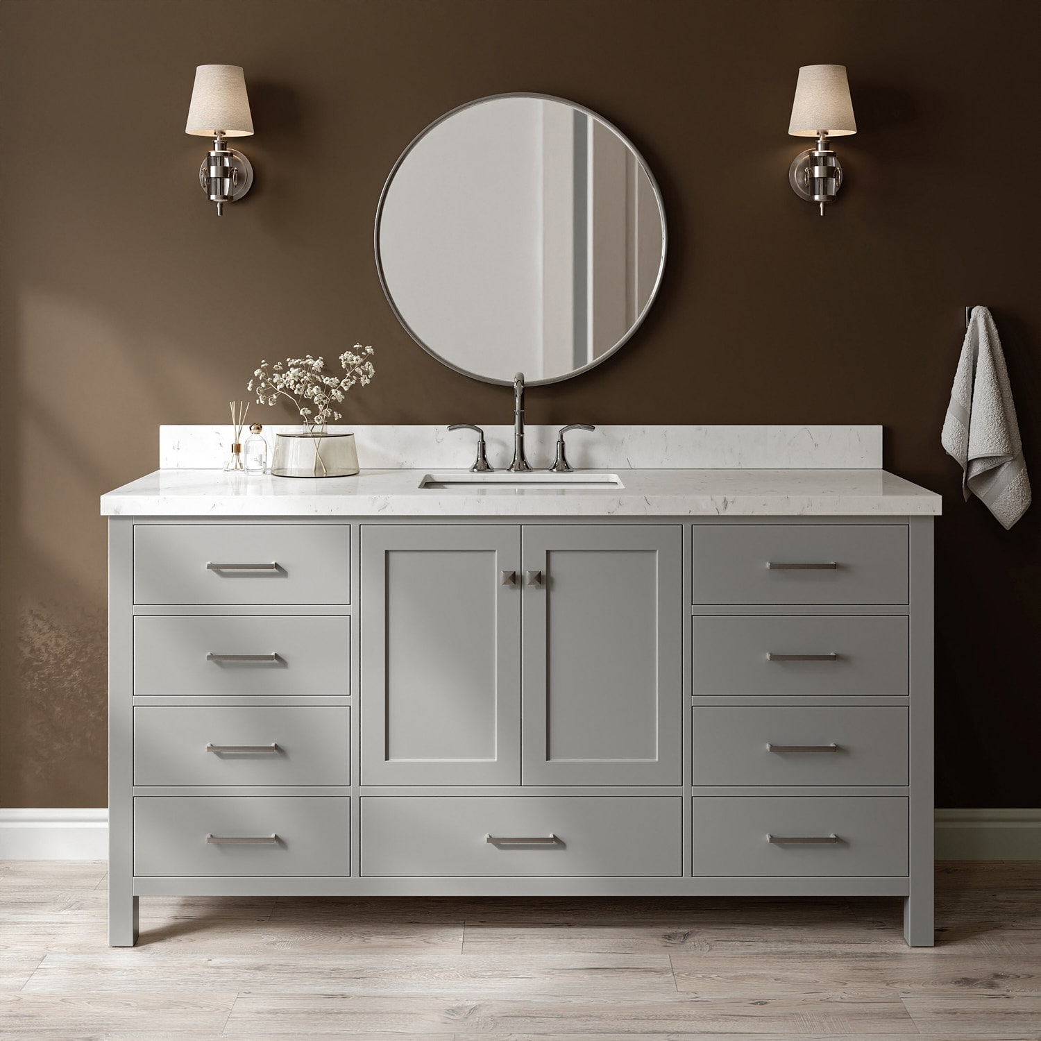 ARIEL Cambridge 66-in Gray Undermount Single Sink Bathroom Vanity with ...
