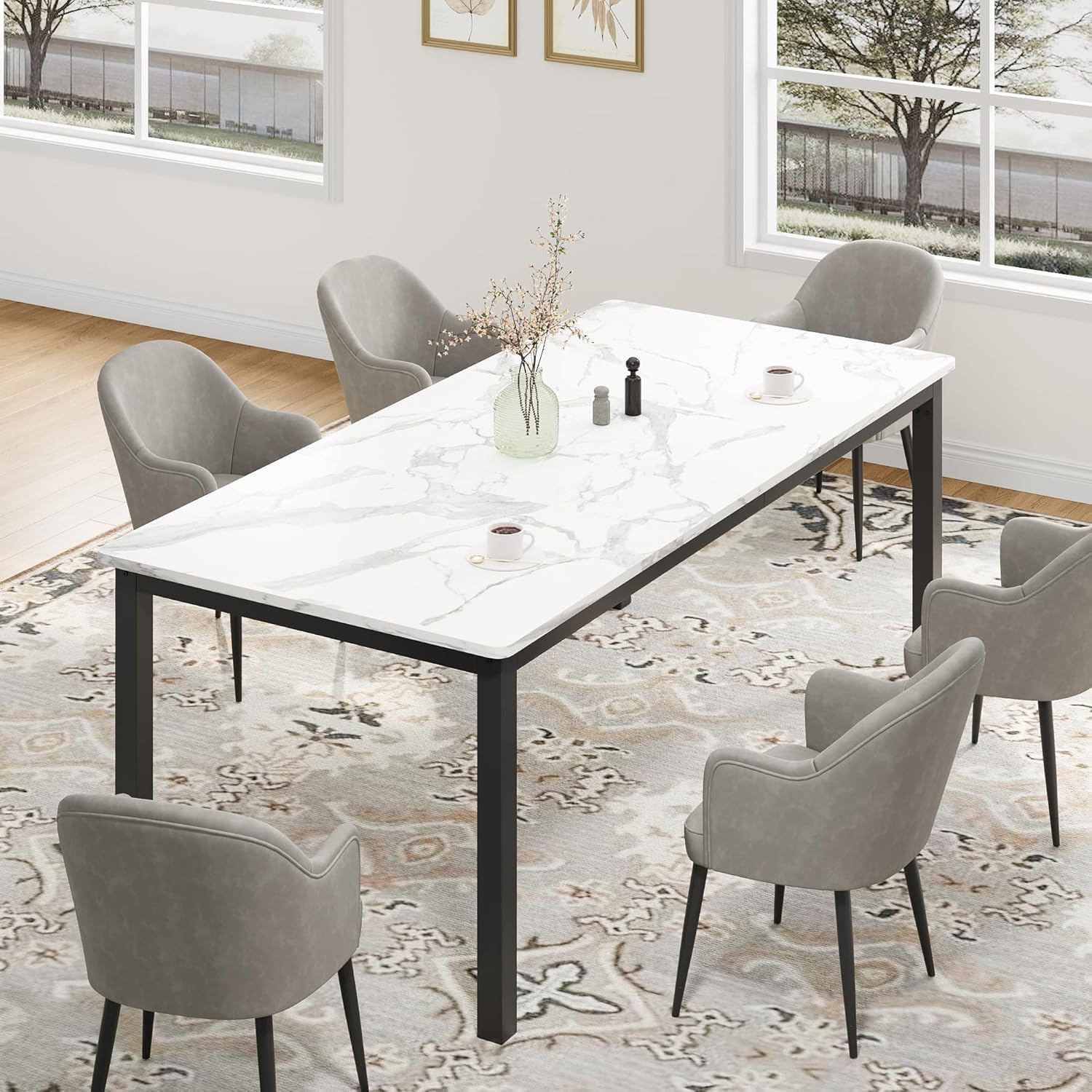 Qeetex 79 inch Dining Table 6-PersonIndustrial Kitchen Table with Metal ...