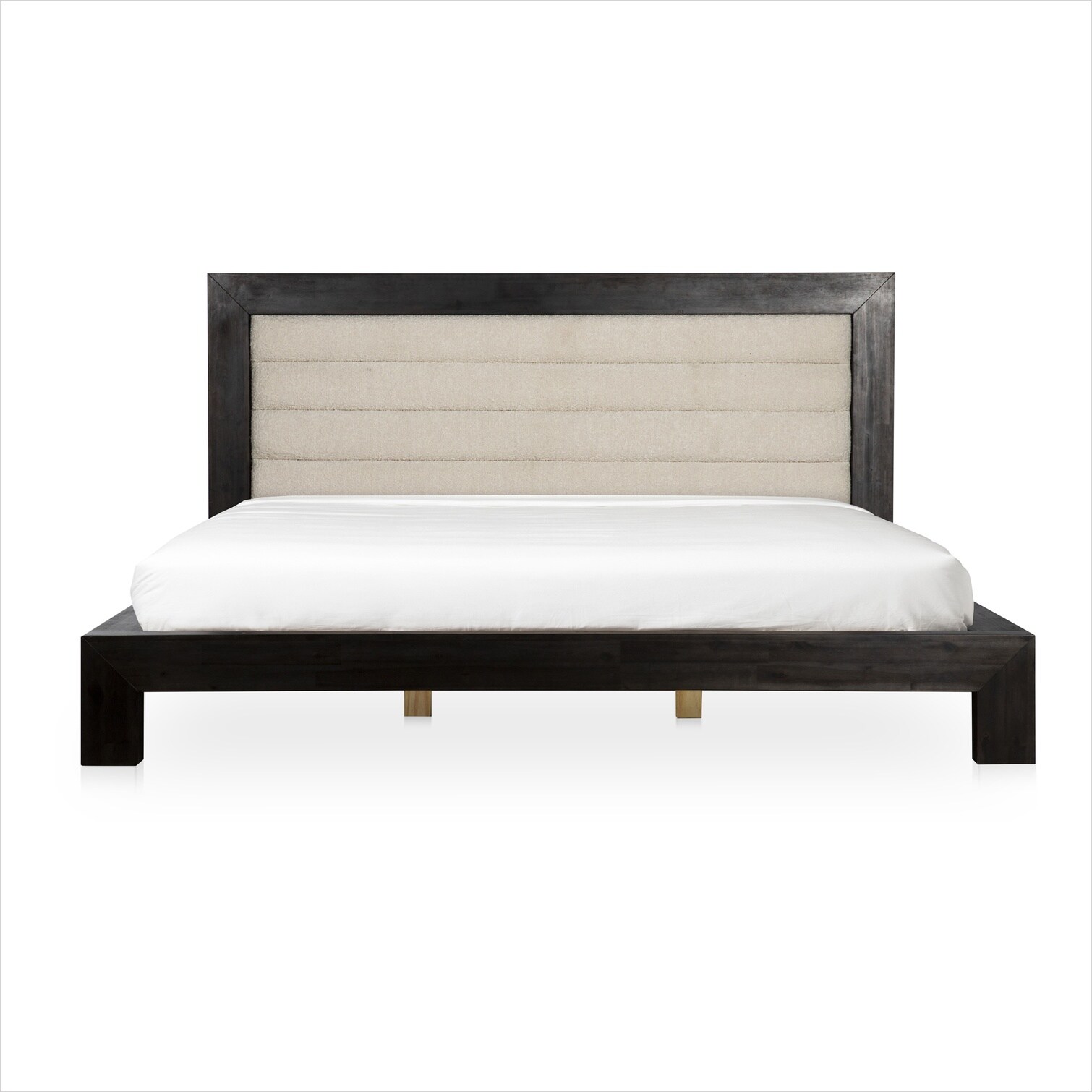 Watnature Calm Bedroom Beige King Bed Frame with Channeled Upholstered ...