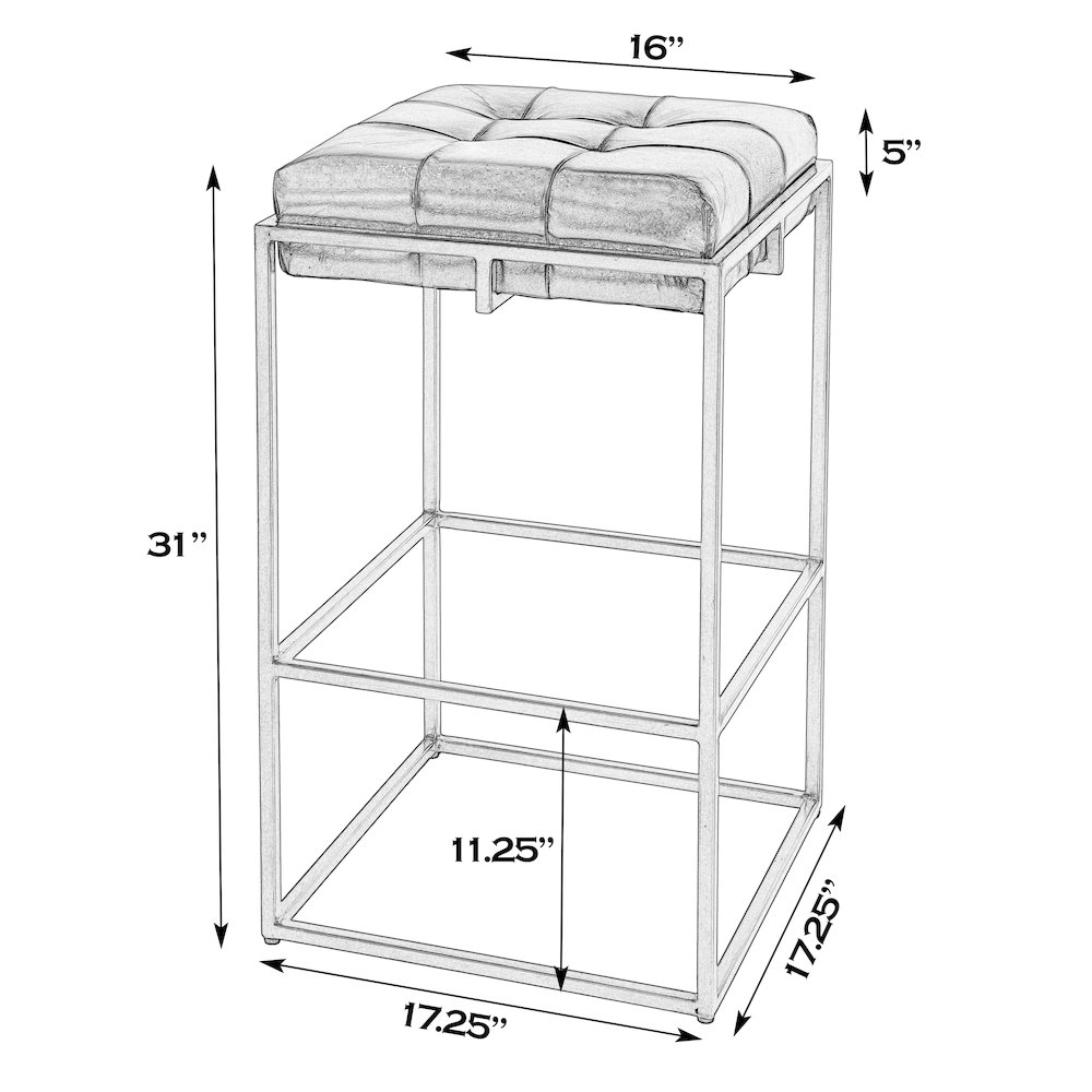 Butler Specialty 31 in. Seat Height Tufted Leather and Iron Backless ...