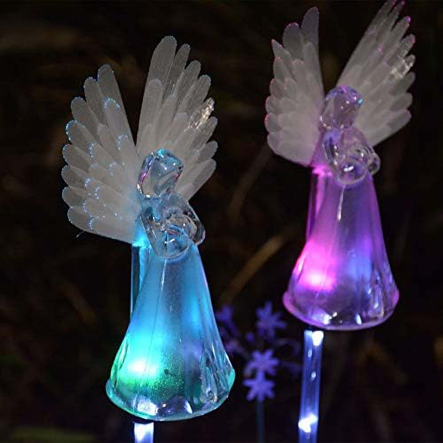 Etokfoks 2 Pack Solar Angel Statues for Garden Cemetery Decorative ...