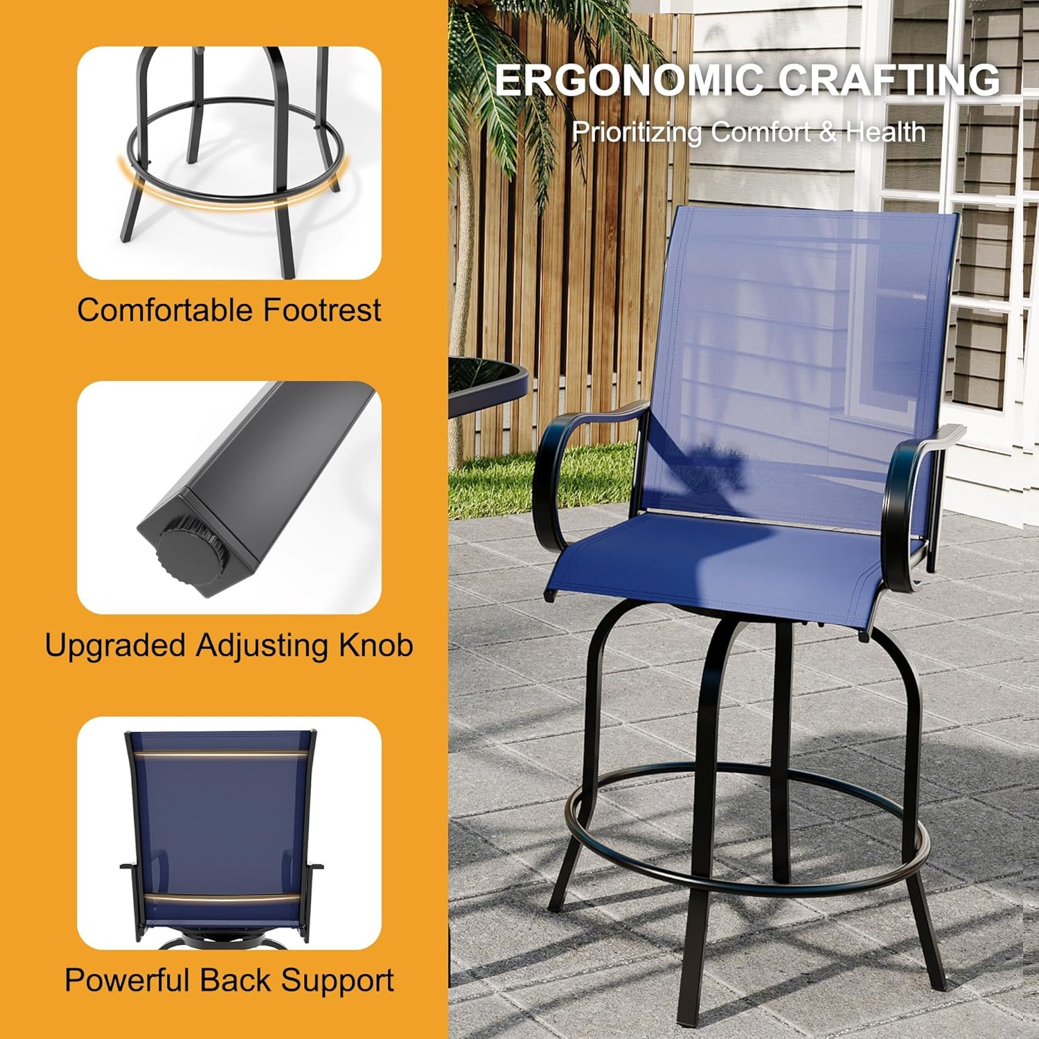 GarveeLife Outdoor Swivel Bar Chairs Set of 4 Bar Stools with Steel ...